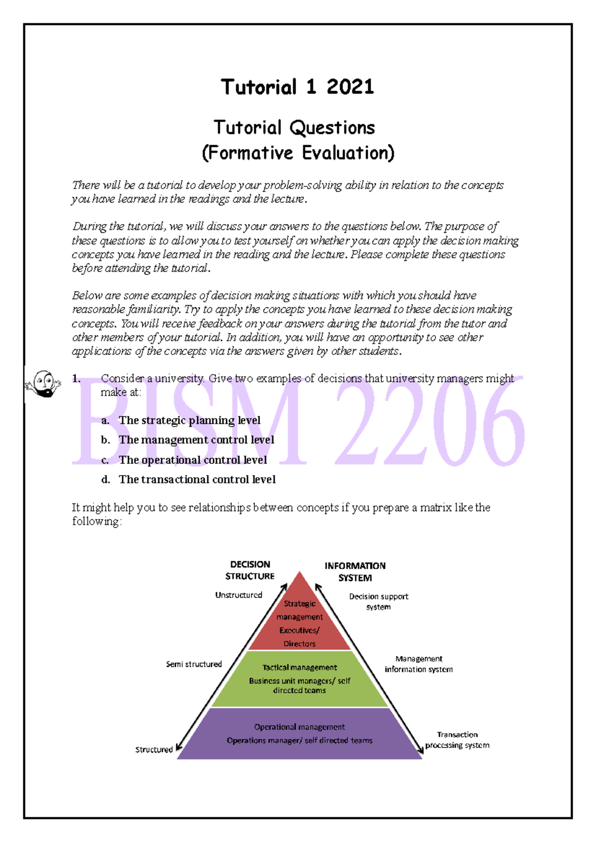 Tutorial work 1 2021 - Tutorial 1 2021 Tutorial Questions (Formative ...