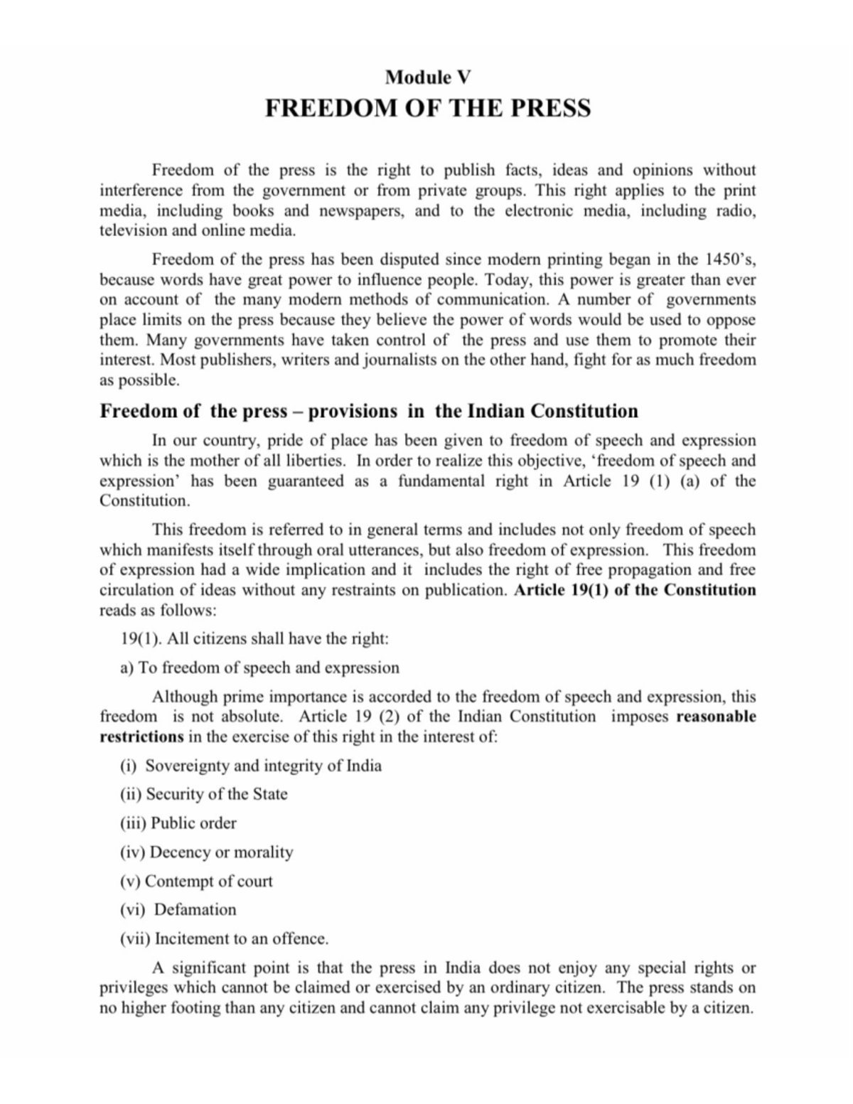 Introduction To Journalism.First Semester.Module 5.Freedom of the Press ...