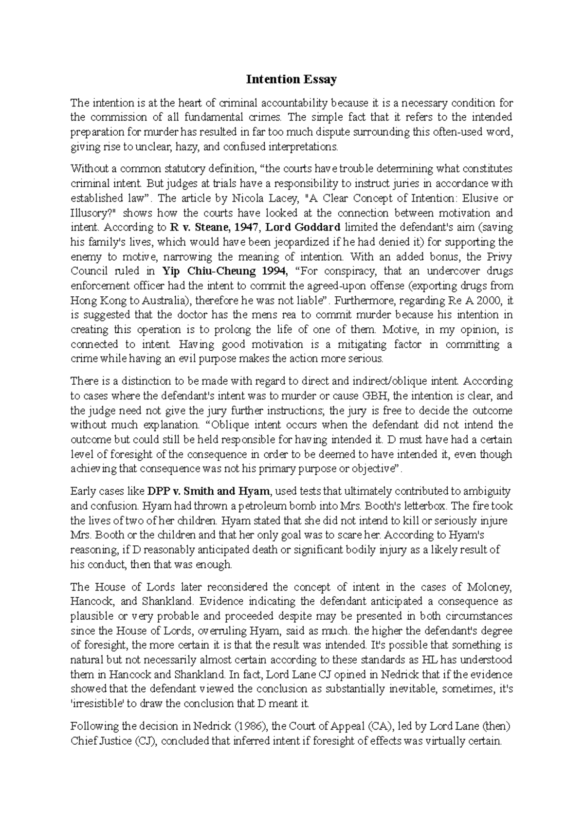 Intention Essay - Intention Essay The intention is at the heart of ...