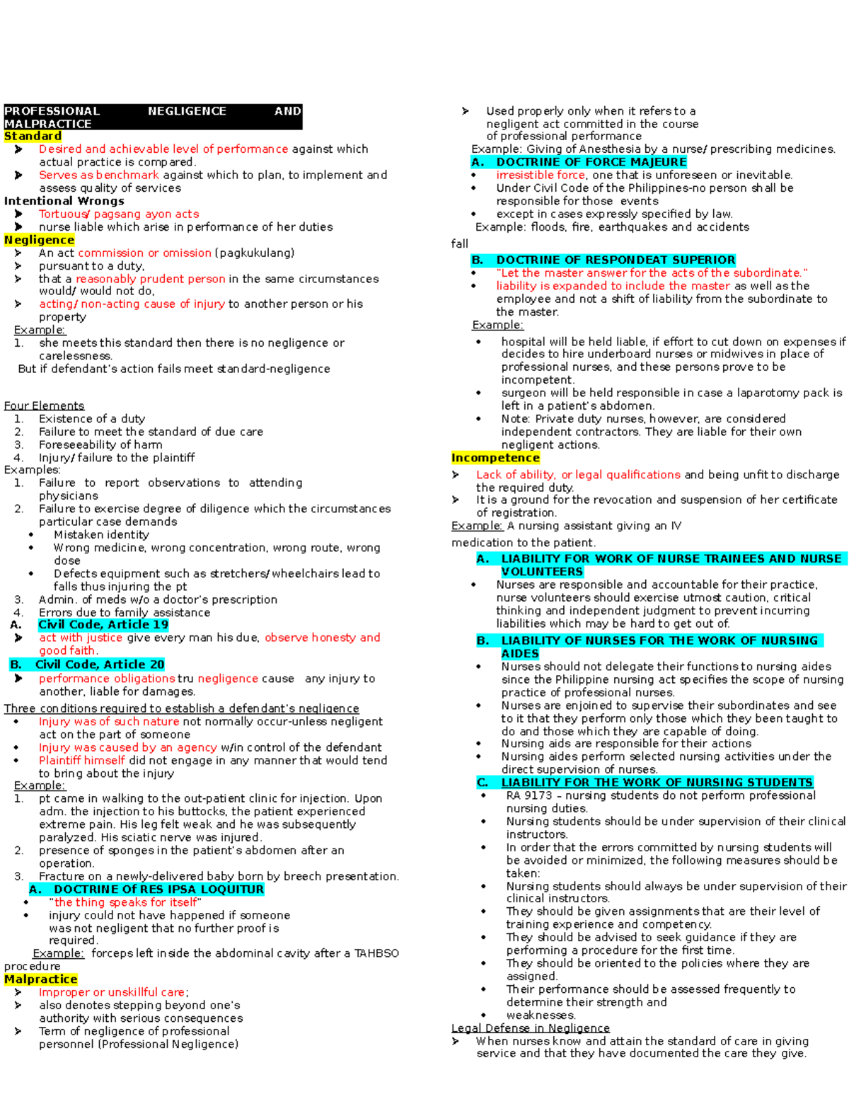 Law final - module - PROFESSIONAL NEGLIGENCE AND MALPRACTICE Standard ...