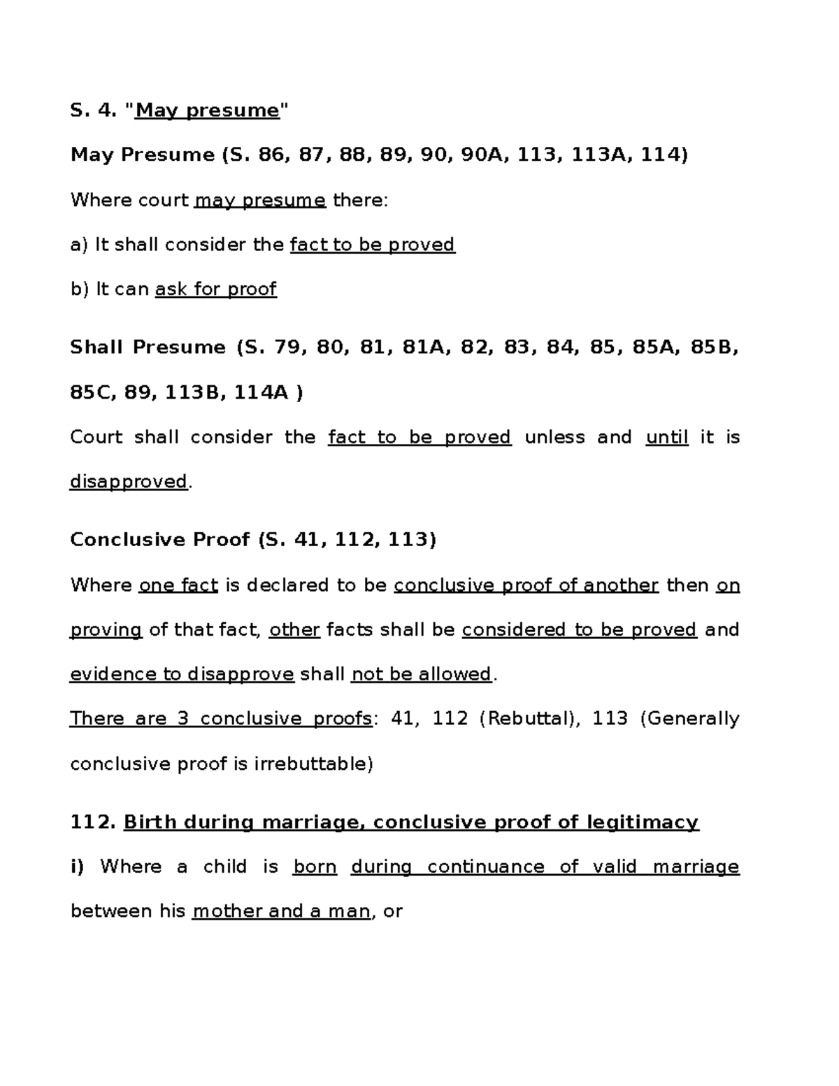 Chapter 7 Part 2 Indian Evidence Act - S. 4. "May presume" May Presume ...
