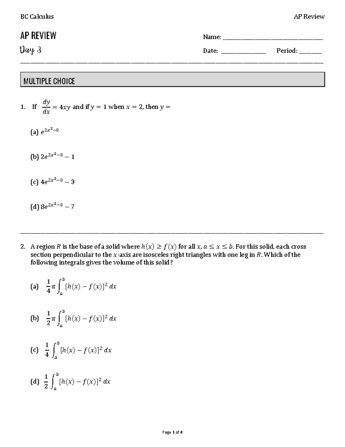 AP Warm Up-(taylor polynomial & riemann) - BC Calculus AP Review AP ...