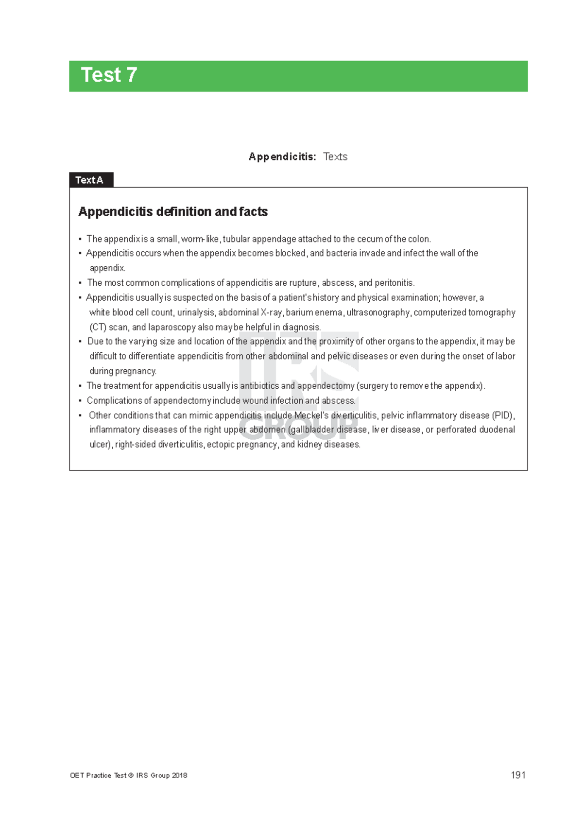 OET reading part A-Appendicitis - Appendicitis definition and facts The ...