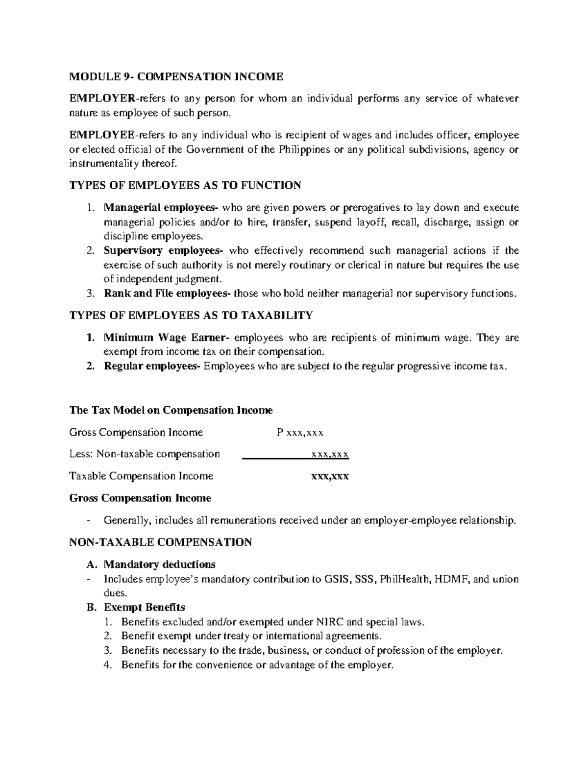 Module 9-Compensation Income - MODULE 9- COMPENSATION INCOME EMPLOYER ...