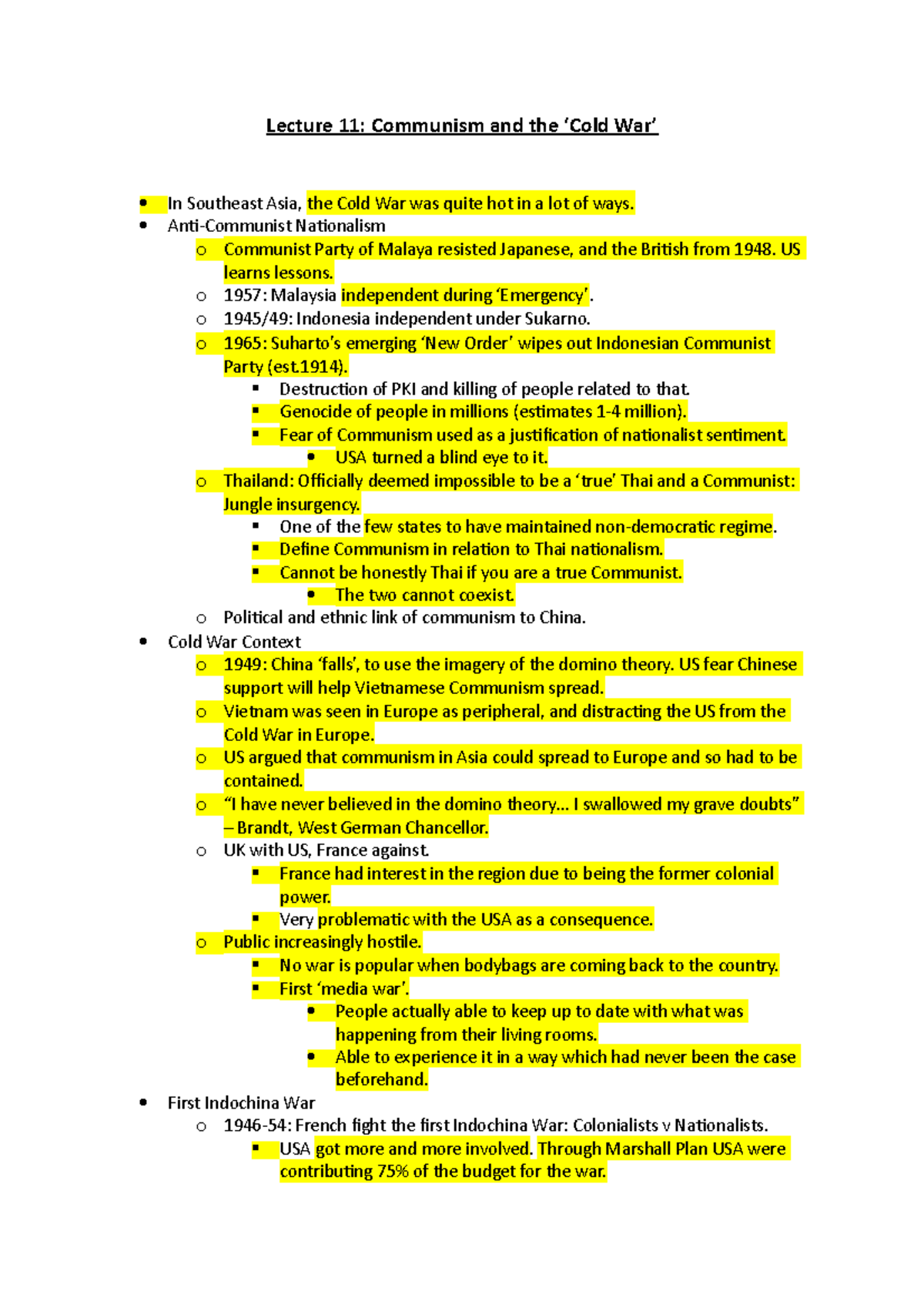 Lecture 12- Communism and the ‘Cold War’ - Lecture 11: Communism and ...
