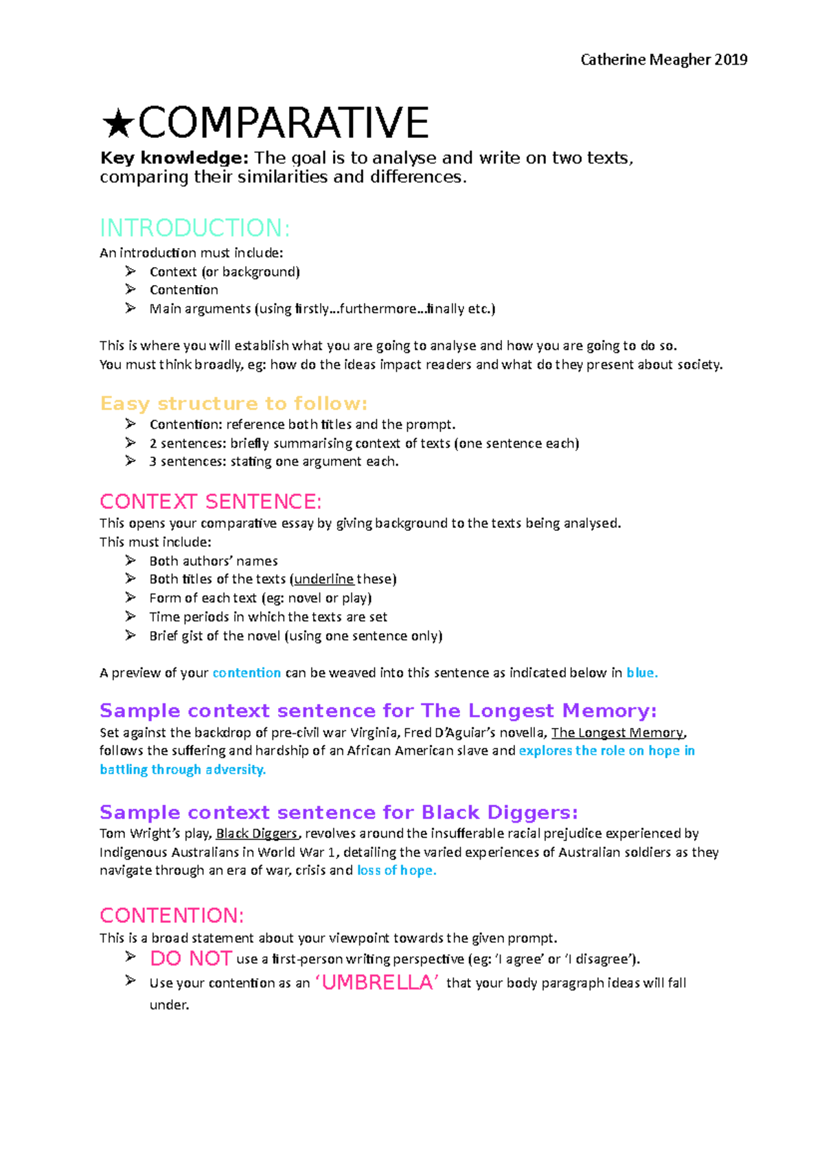 Comparative SAC Cheat Sheet for Black Diggers and The Longest Memory ...