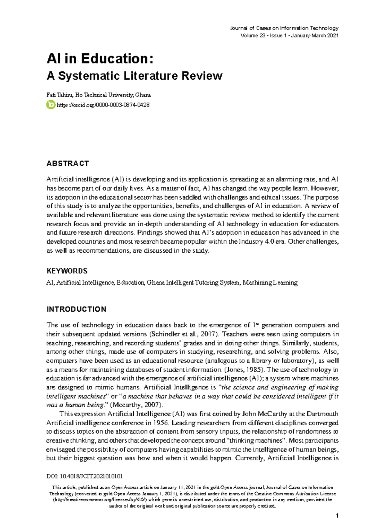 Pdf - ........ - DOI: 10/JCIT. Volume 23 • Issue 1 • January-March 2021 ...