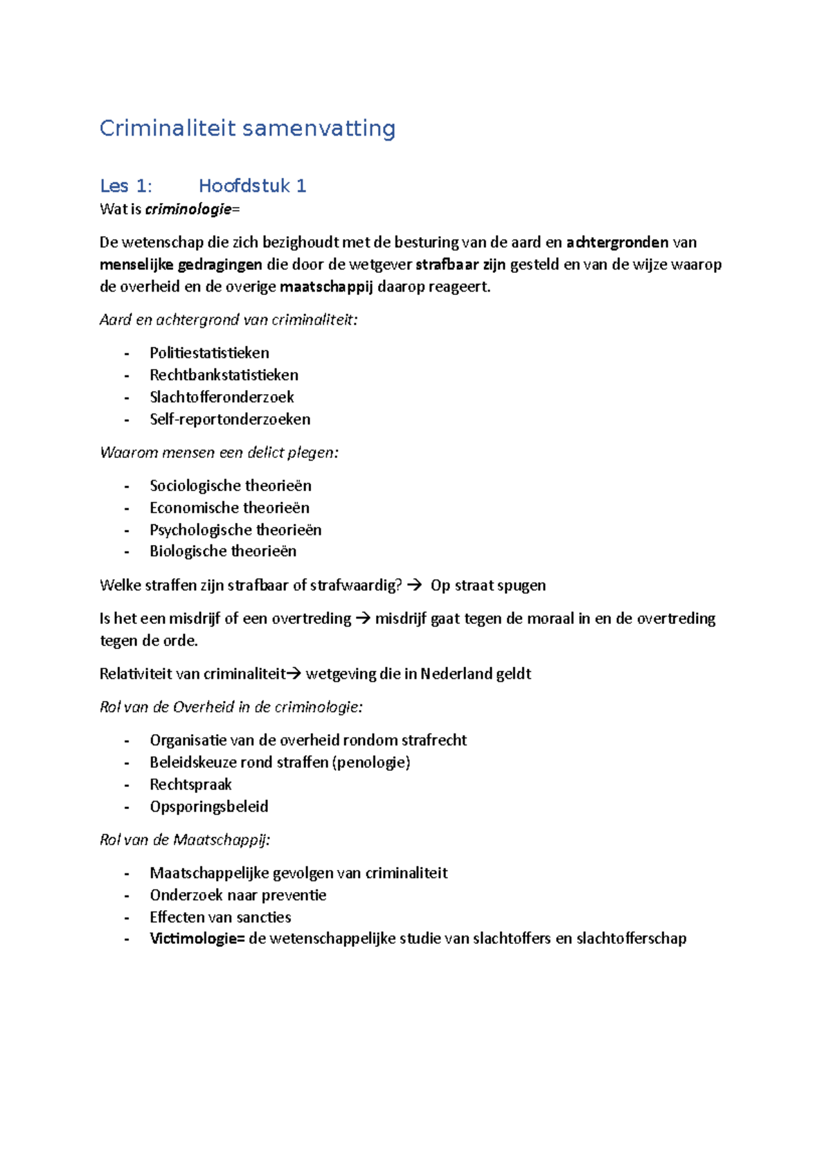 Criminaliteit samenvatting - Aard en achtergrond van criminaliteit ...