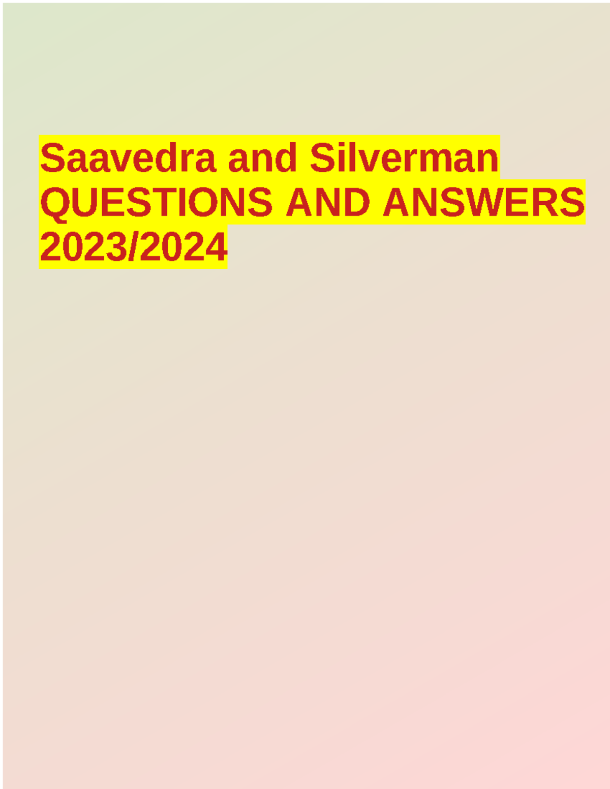 Saavedra and Silverman Exam Questions and Answers with complete ...