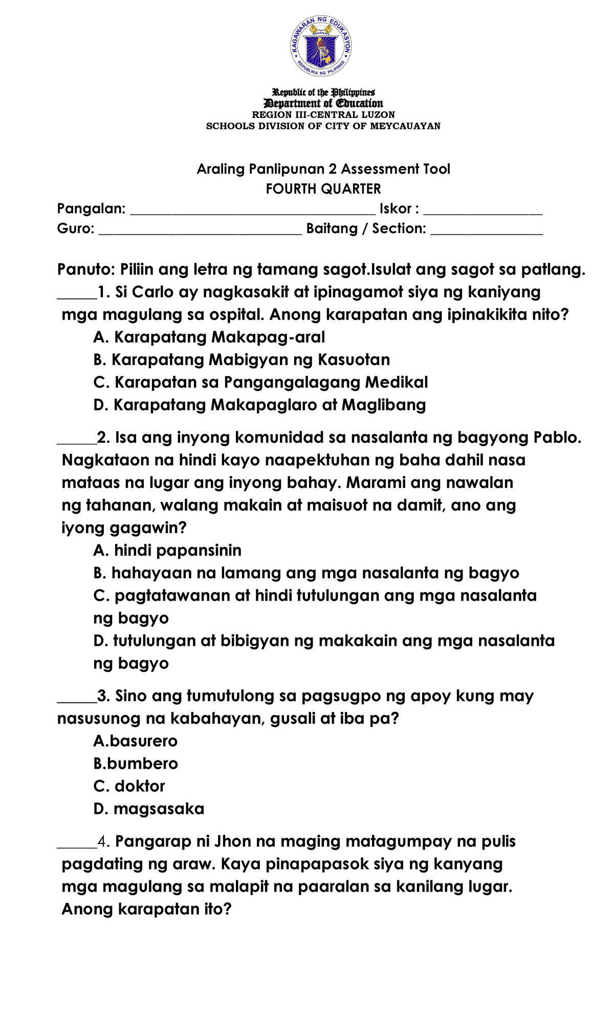 AP 2 4TH Quarterly Assessment Final - Department of Education REGION ...