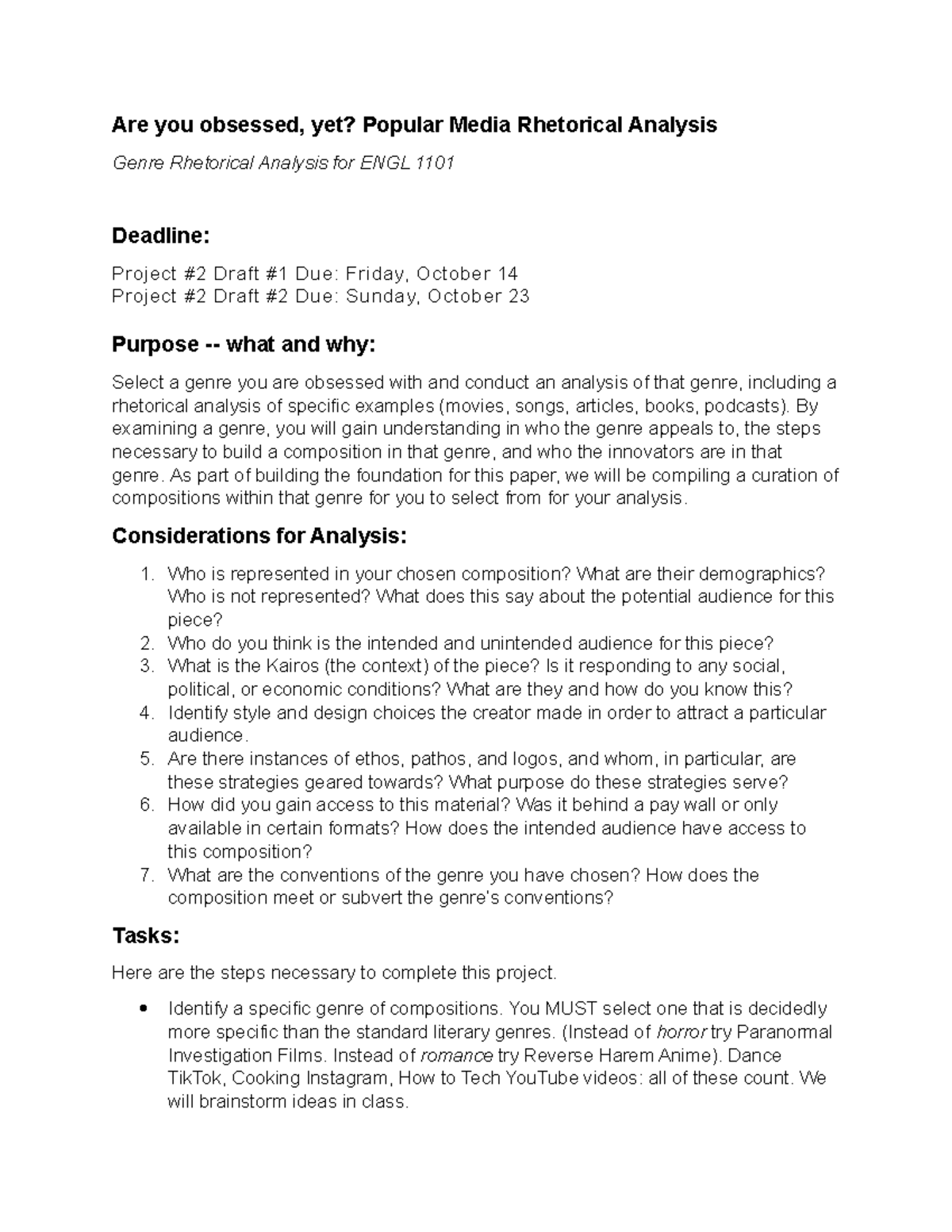 Popular Media Genre Analysis Paper Fall 2022 - Are you obsessed, yet ...