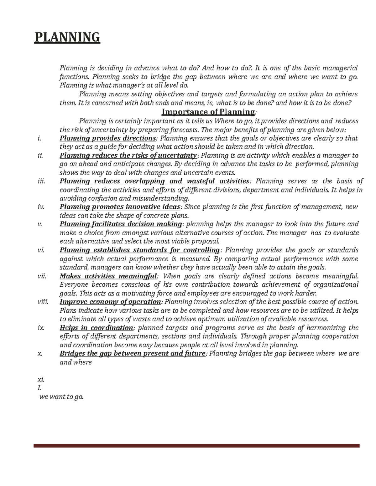 Planning- Management Function - PLANNING Planning is deciding in ...