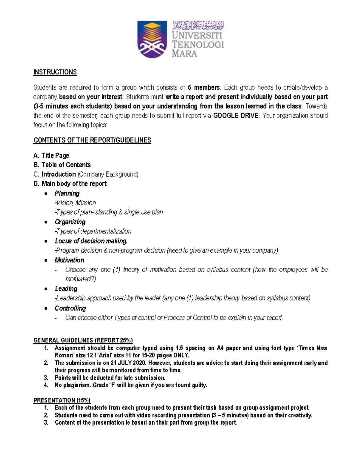 Group Assignment March 2021 2 INSTRUCTIONS Students Are Required To