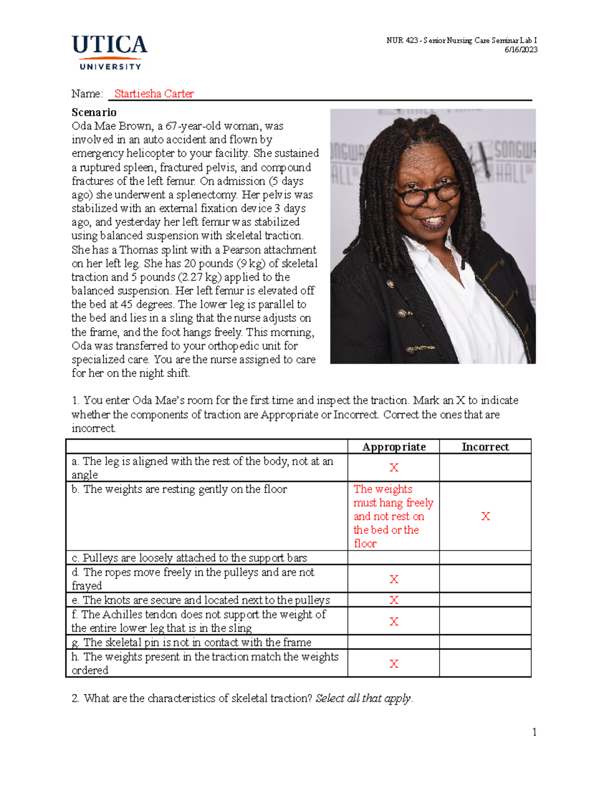Oda Mae Brown Case Study - 6/16/ Name: Startiesha Carter Scenario Oda ...