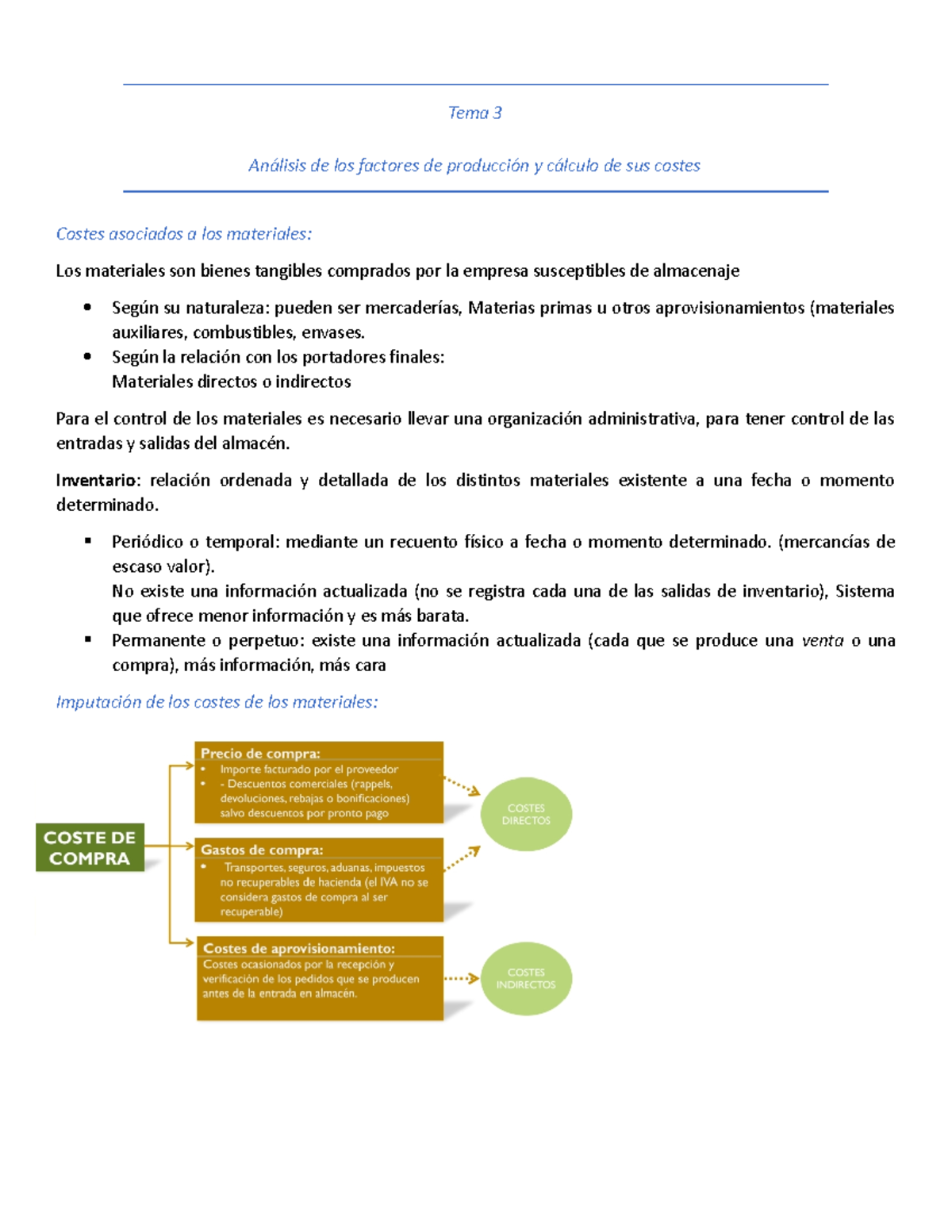 Contabilidad analítica tema 3 - Tema 3 Análisis de los factores de producción y cálculo de sus ...