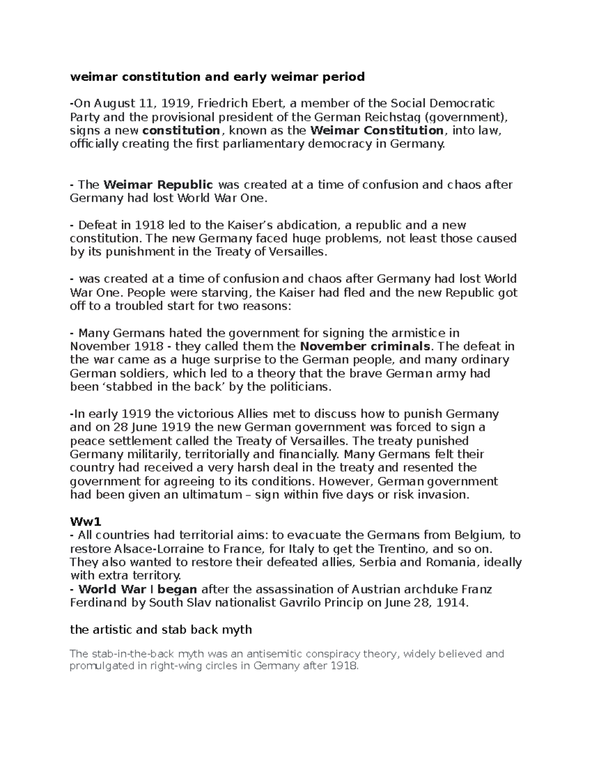 Unint 2 history - weimar constitution and early weimar period On August ...