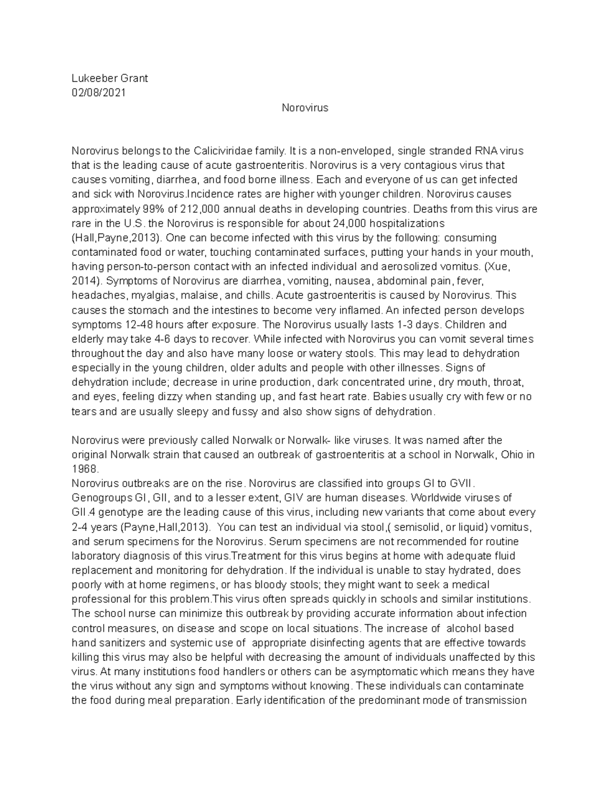 Norovirus - notes - Lukeeber Grant 02/08/ Norovirus Norovirus belongs ...