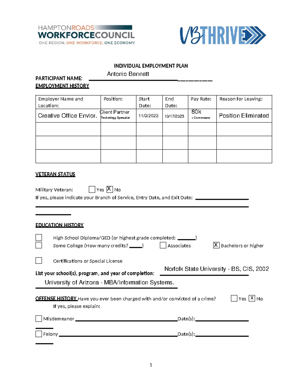 VBThrive IEP - Notes - INDIVIDUAL EMPLOYMENT PLAN PARTICIPANT NAME ...