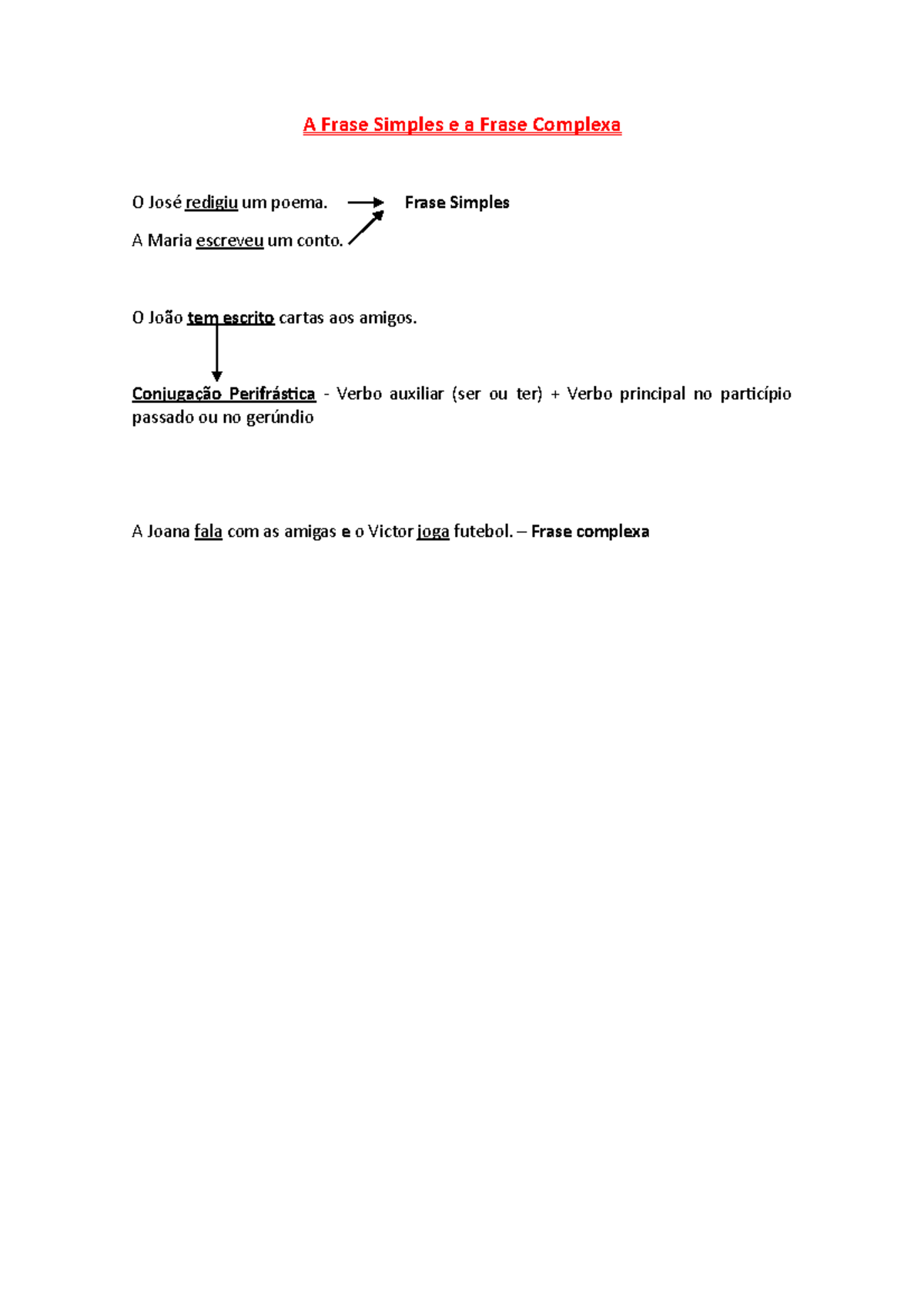 Frasessimplesecomplexas - A Frase Simples e a Frase Complexa O José redigiu um poema. Frase ...
