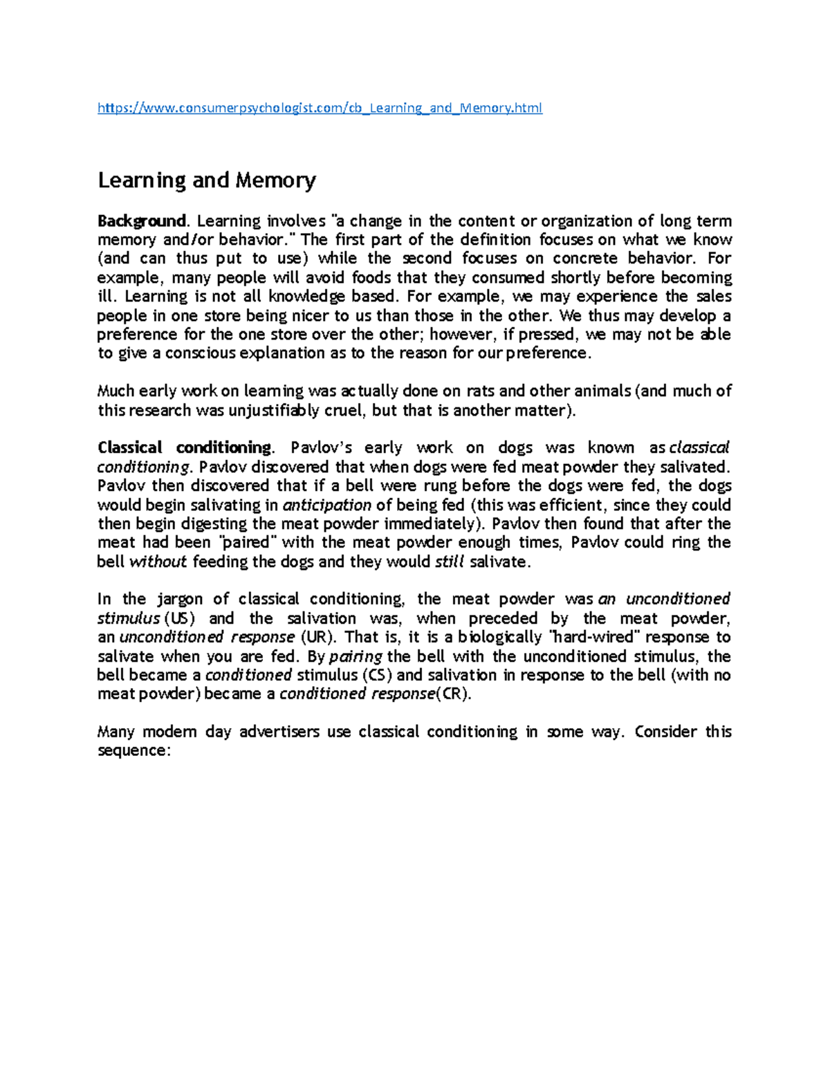 Learning and Memory-Consumer Behavior - consumerpsychologist/cb ...