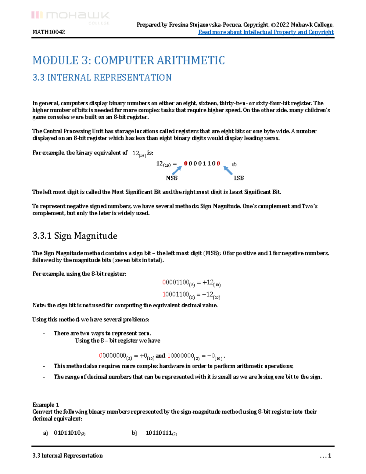 3.3 Internal Representation - .. 1 MODULE 3: COMPUTER ARITHMETIC 3 INTERNAL REPRESENTATION In ...