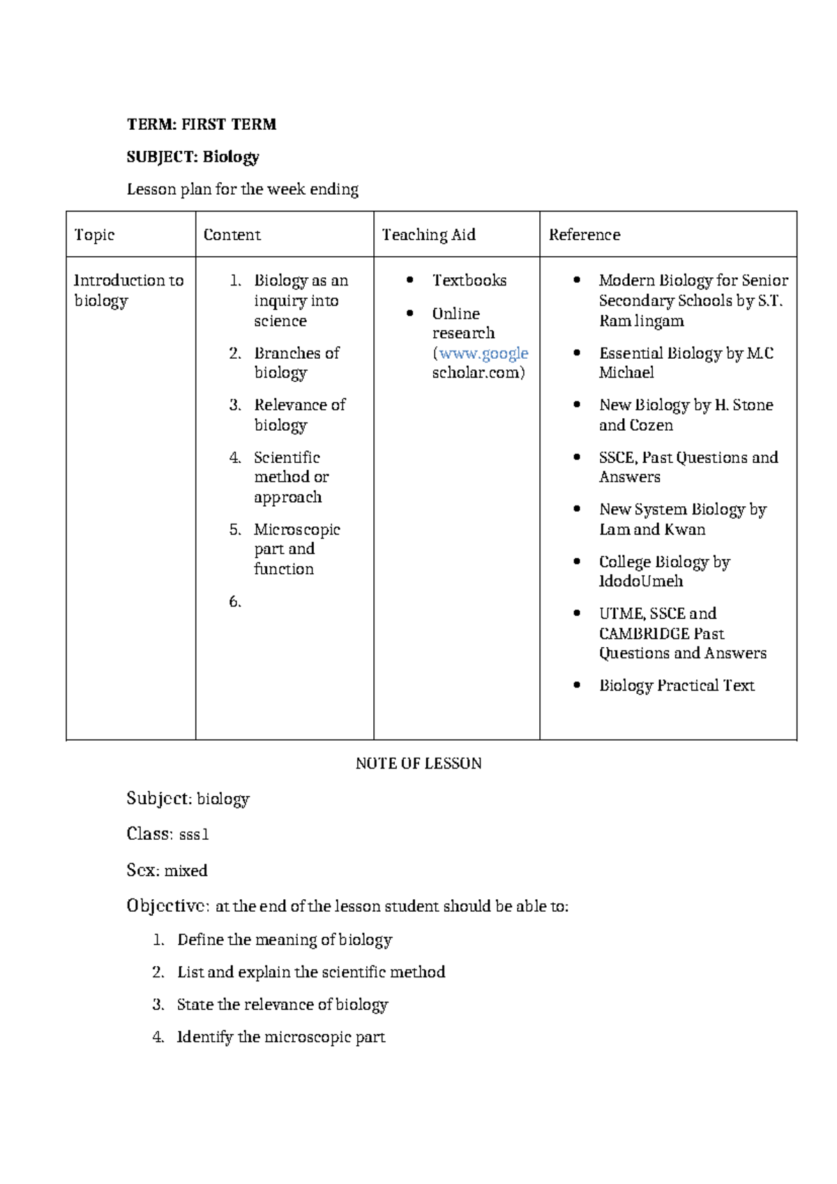 Biology And Living Things (1) - TERM: FIRST TERM SUBJECT: Biology ...