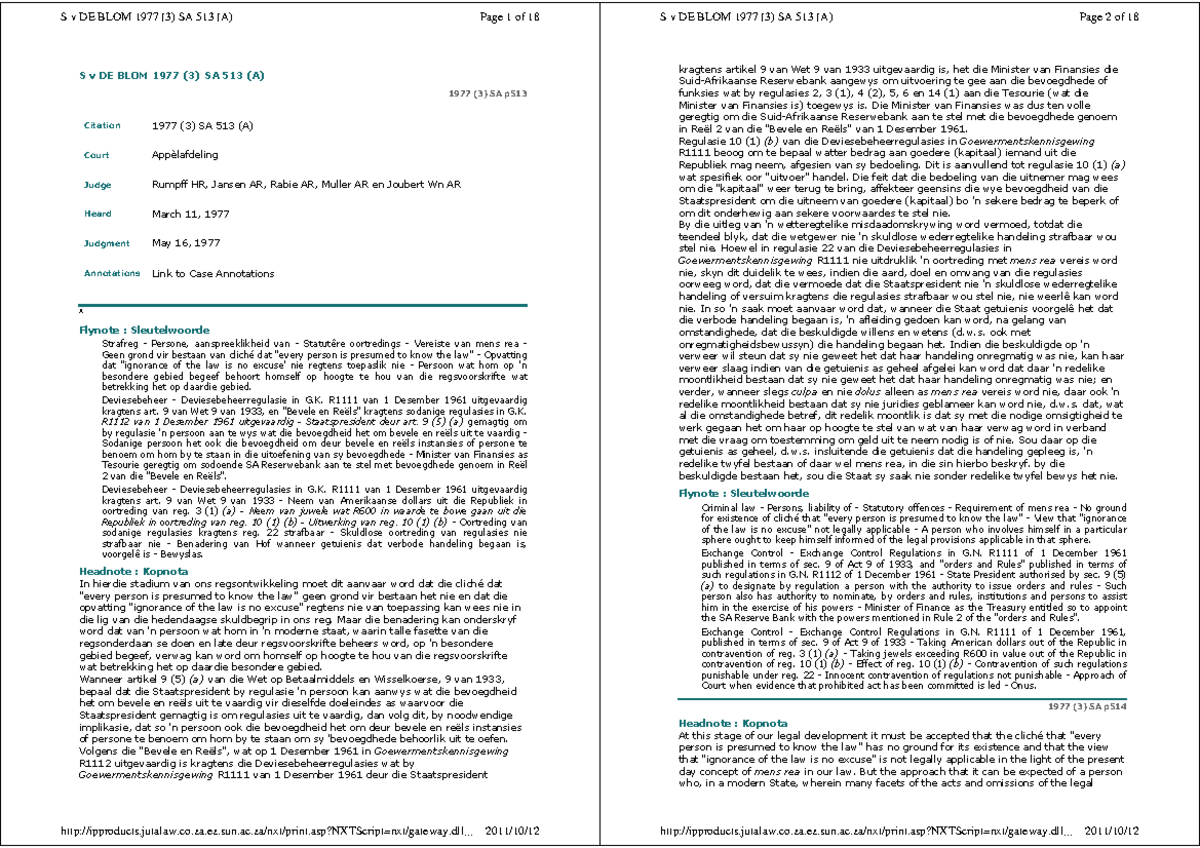 S v De Blom 1977 (3) SA 513 (A) - S v DE BLOM 1977 (3) SA 513 (A) 1977 ...