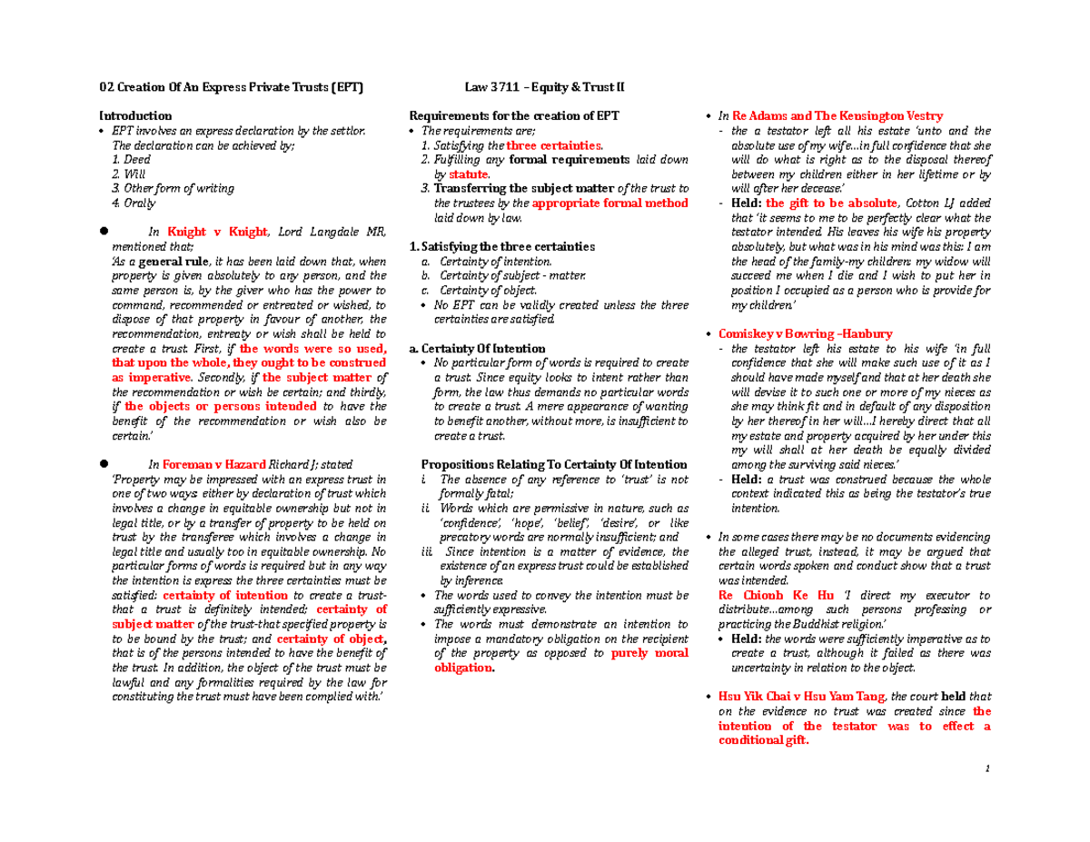 Law 3711 - 02A Creation Of An Express Private Trusts - Introduction EPT ...