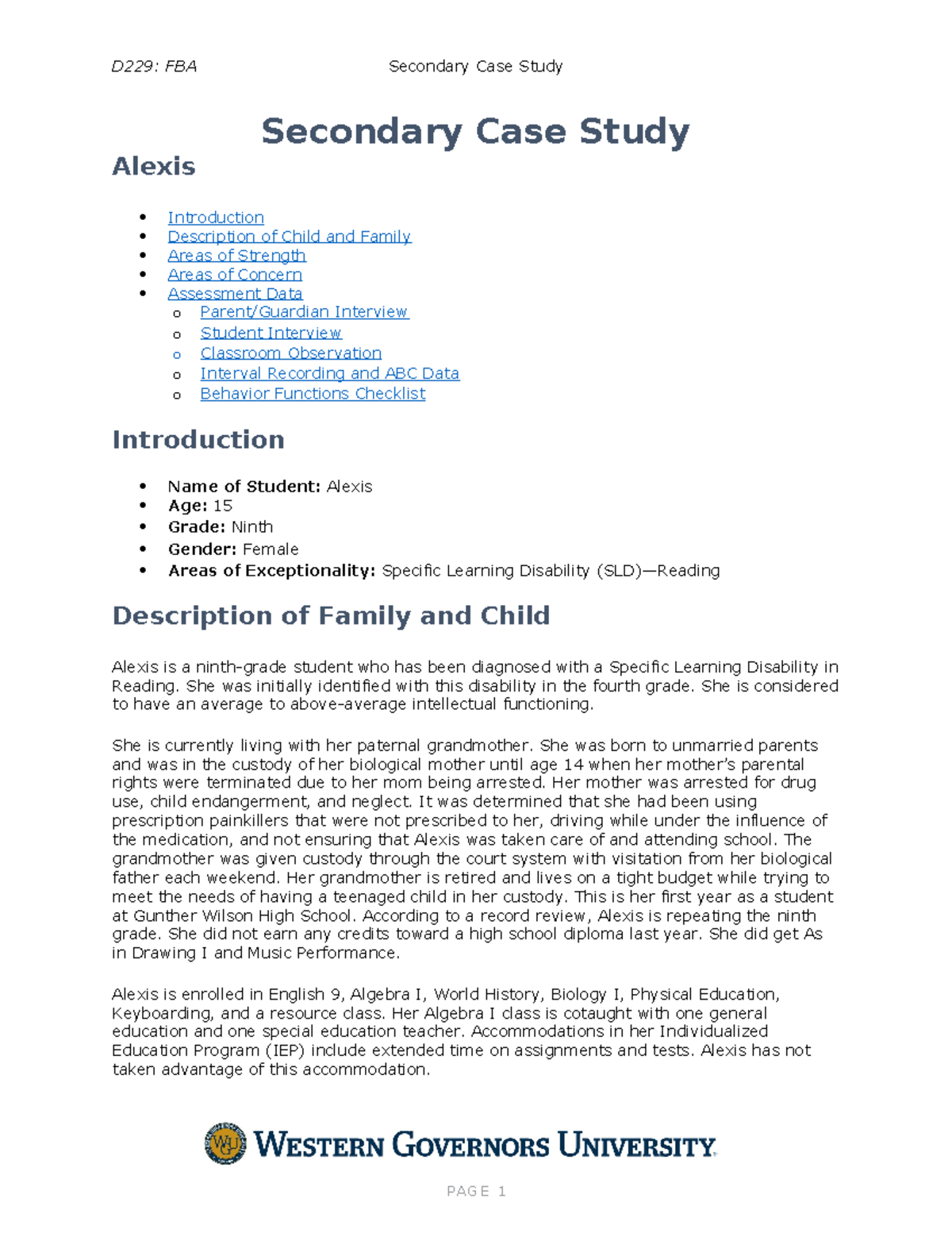 Secondary Case Study - Aide - Secondary Case Study Alexis Introduction ...