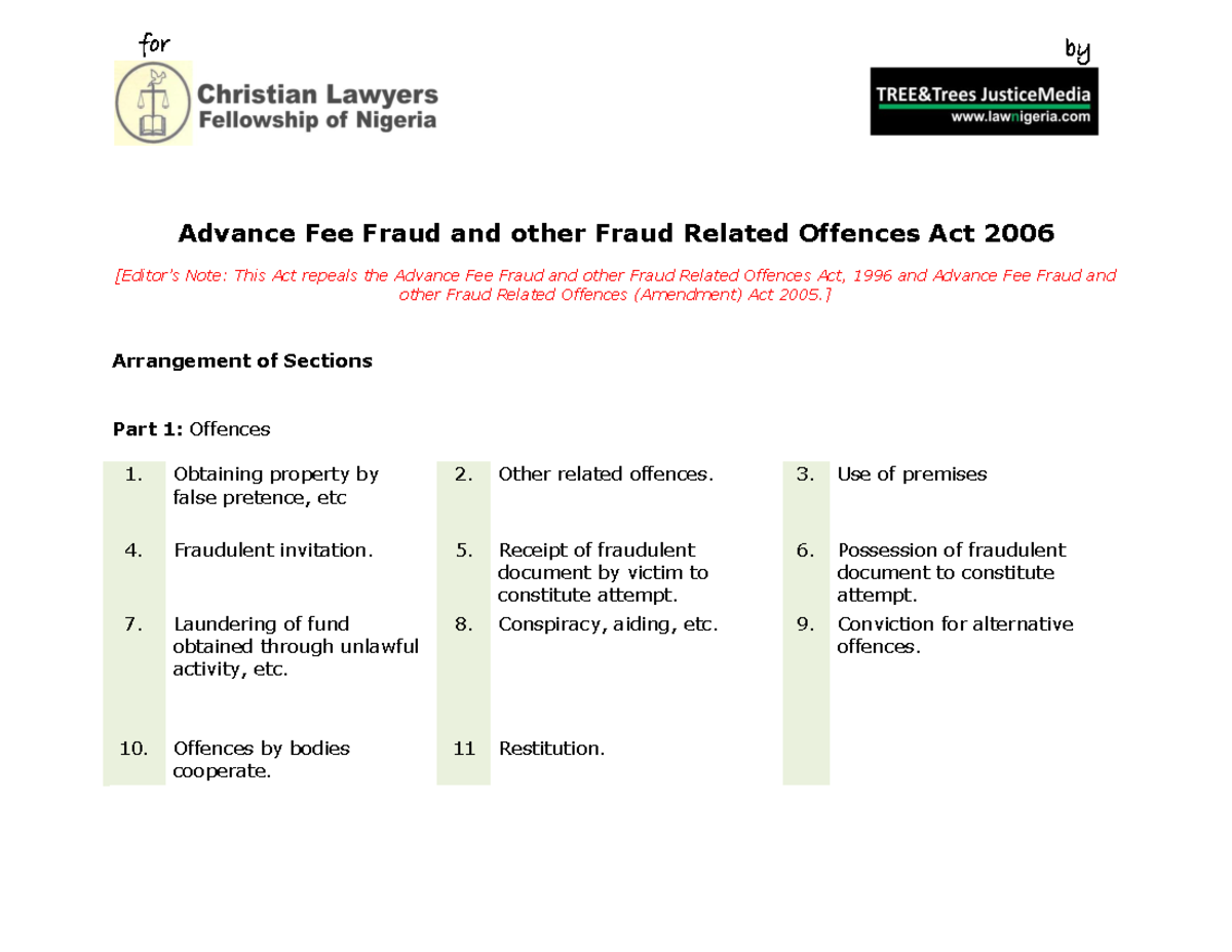Advance FEE Fraud AND Other Related Offences ACT - Advance Fee Fraud ...
