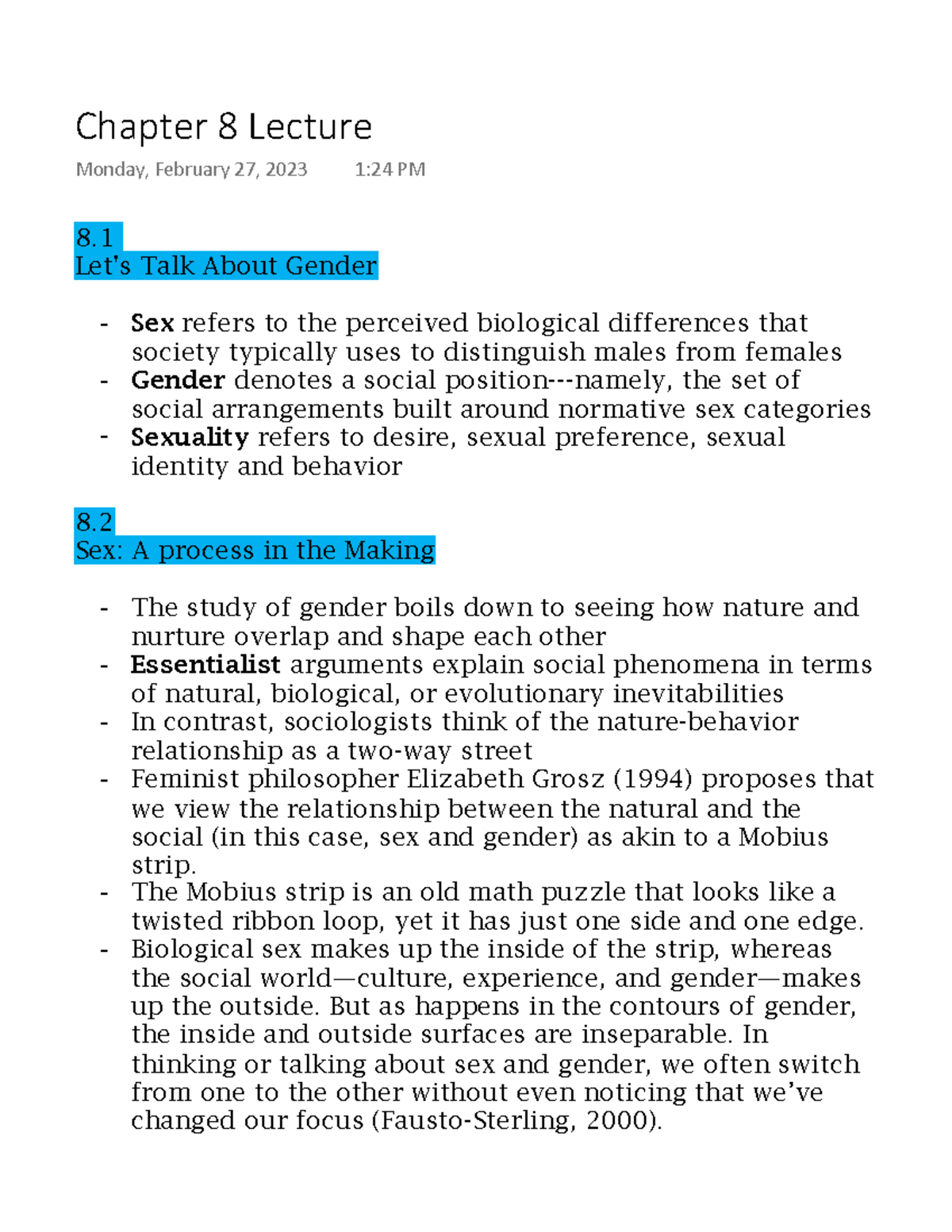 Chapter 8 Lecture - Dennis Bledsoe - 8. Let's Talk About Gender Sex ...