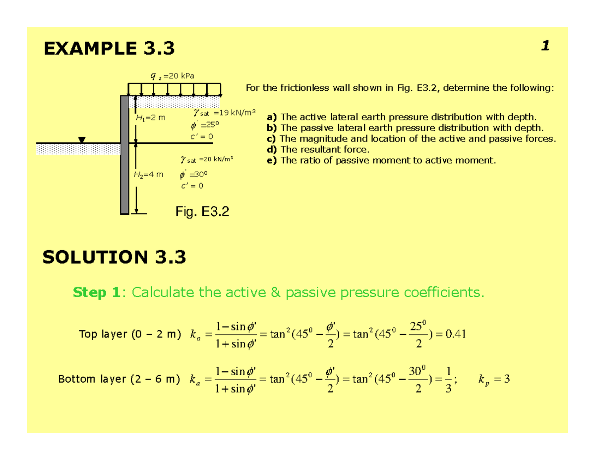 Example 3 3 - fine - EXAMPLE 3. H 1 =2 m H 2 =4 m sat γ =19 kN/m 3 ...