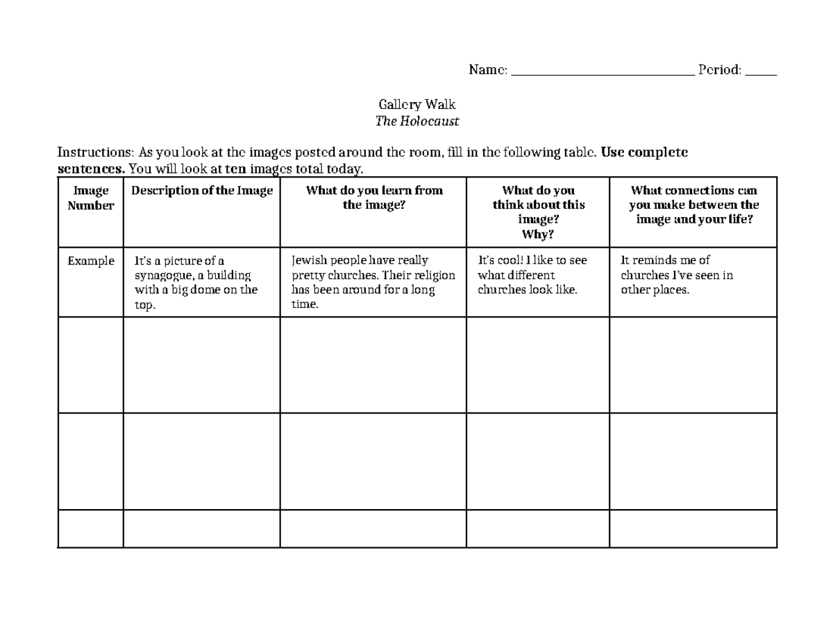 Holocaust+Gallery+Walk+Sheet+and+Reflection - Name ...