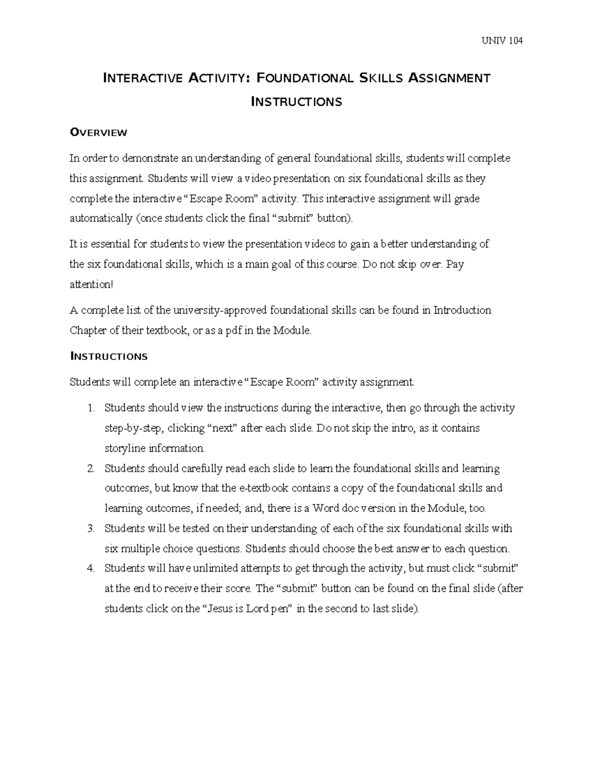Interactive Activity Foundational Skills Assignment Instructions - UNIV ...