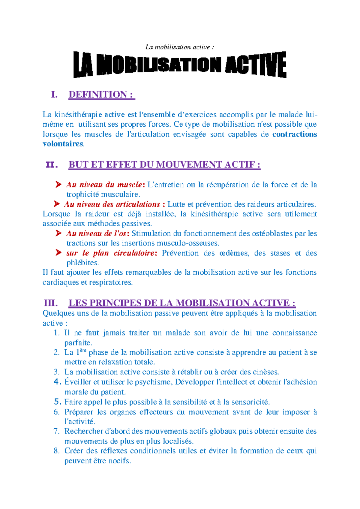 Mobil Active - La mobilisation active : I. DEFINITION : La ...
