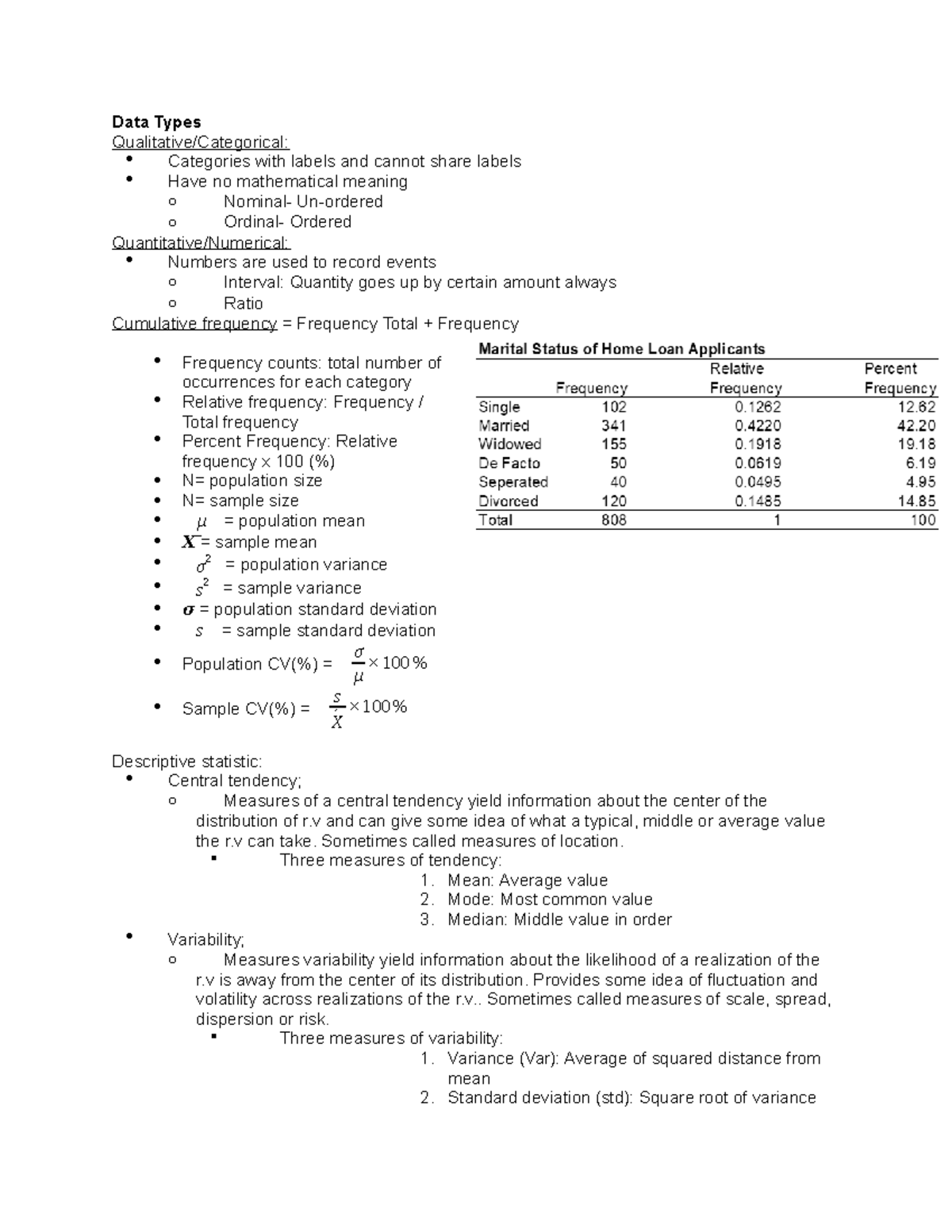 Stats notes - Data Types Qualitative/Categorical: Categories with ...