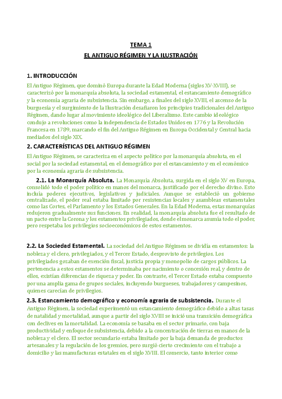 Temario-HMC-1o-Bachillerato-Tema-1 - TEMA 1 EL ANTIGUO RÉGIMEN Y LA ILUSTRACIÓN 1. INTRODUCCIÓN ...