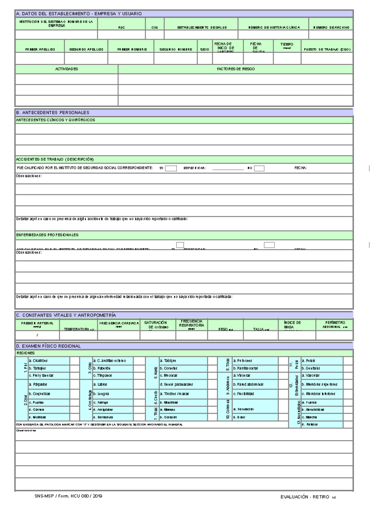 FORMULARIO DE HISTORIA CLINICA OCUPACIONAL APLICABLE EN LA REPUBLICA ...