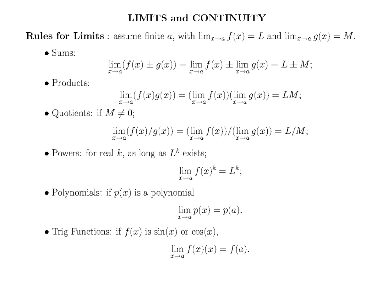 Lecture Slides Lecture 2 Limits And Continuity Limits And