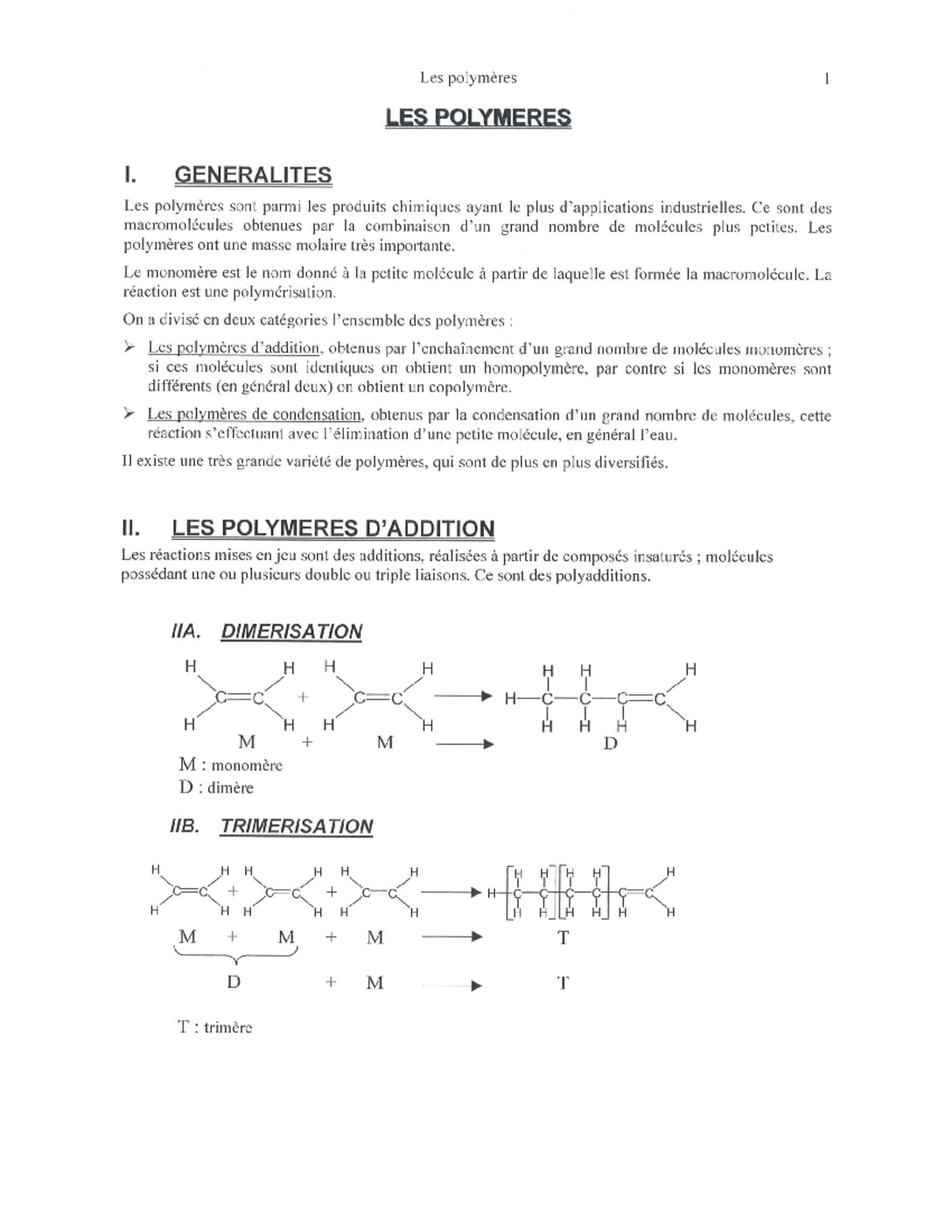 Cours de chimie des polymeres 1 - production des polymeres petro - Studocu