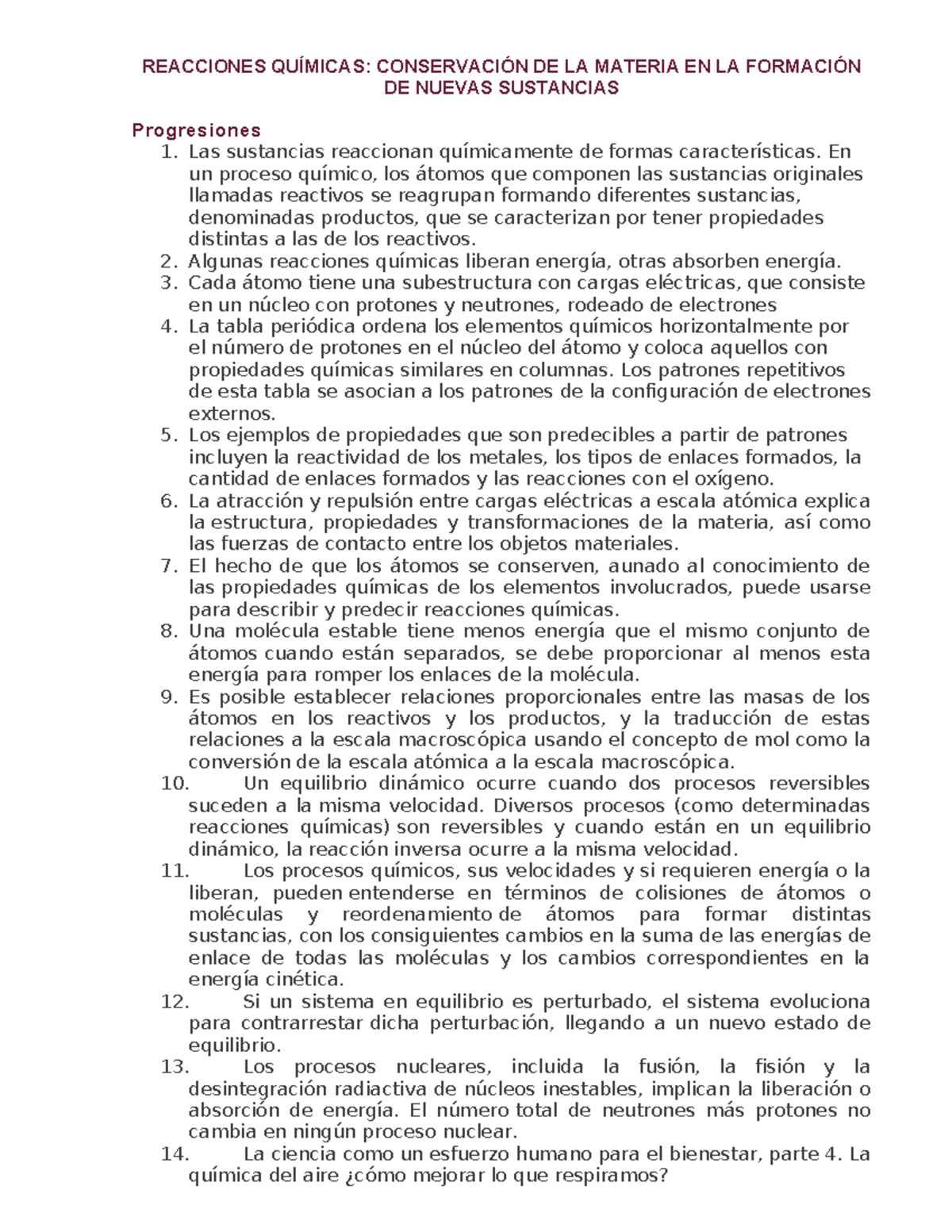 Reacciones Químicas - APOYO DE PROGRESIONES - REACCIONES QUÍMICAS: CONSERVACIÓN DE LA MATERIA EN ...