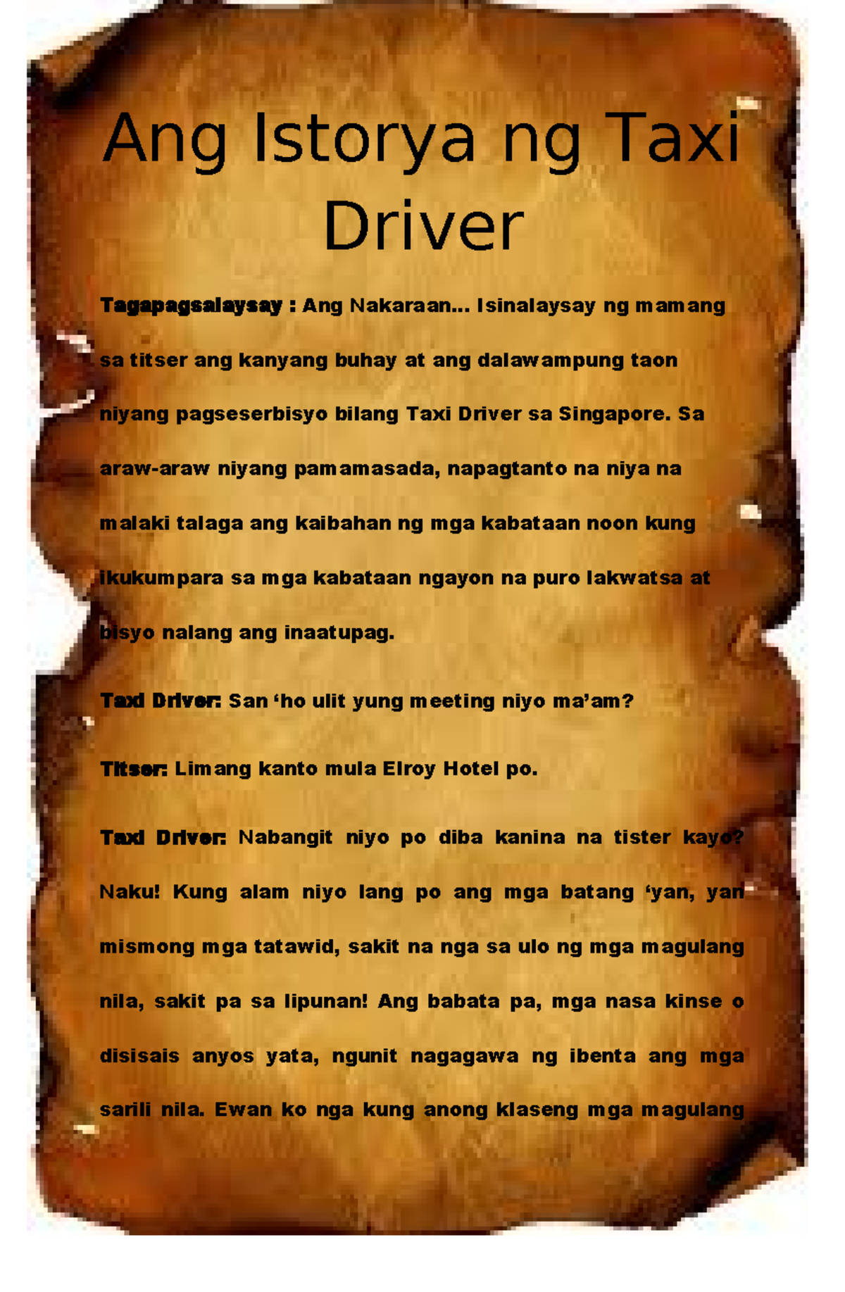 Istorya Ng Taxi Driver - bse - Ang Istorya ng Taxi Driver ...