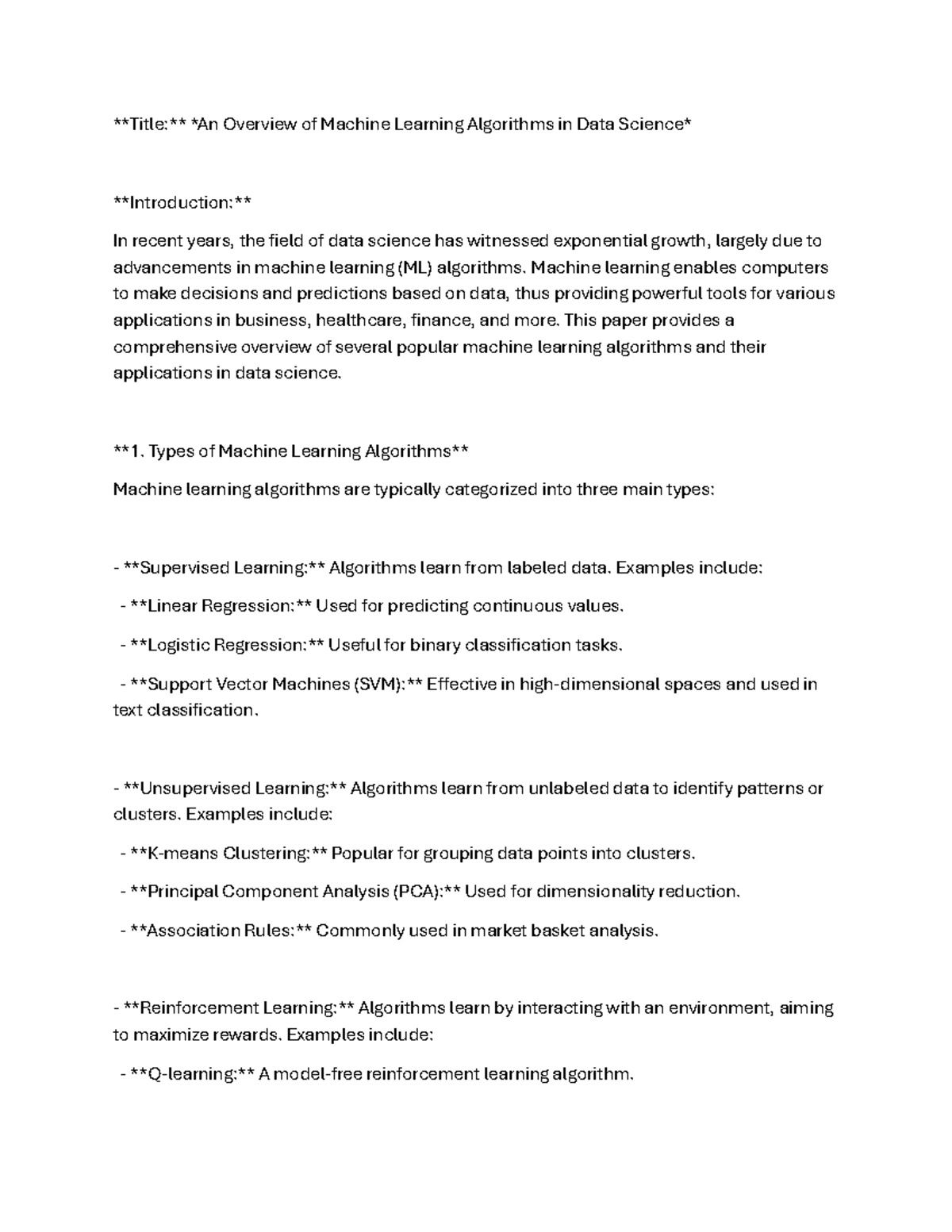 An Overview Of Machine Learning Algorithms In Data Science Title An
