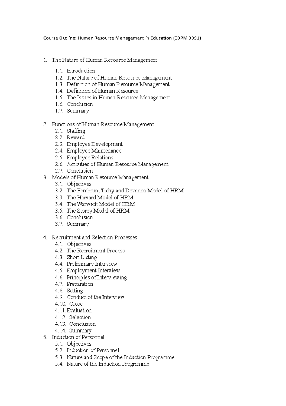 Course Outline final understanding the whole - Course Outline: Human ...