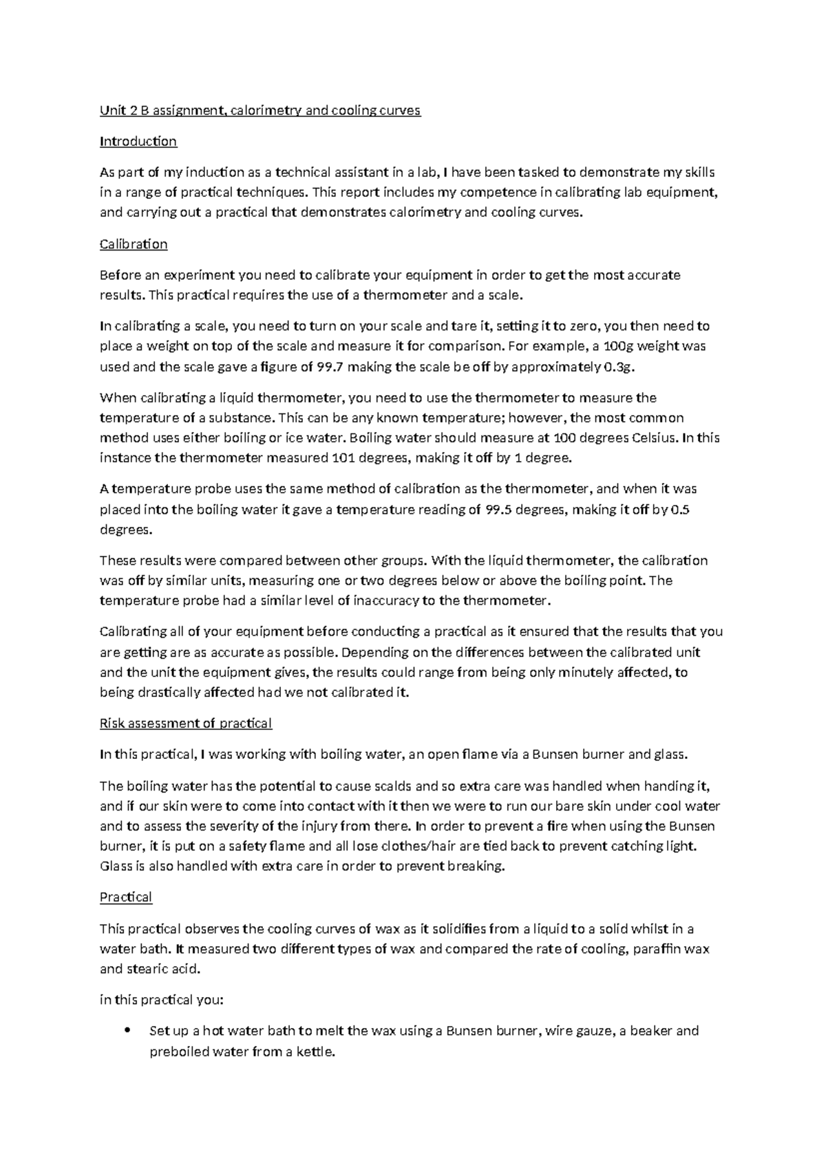 Unit 2B assignment - Unit 2 B assignment, calorimetry and cooling ...