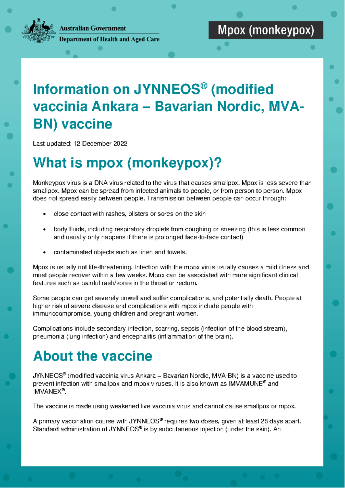 Mpox monkeypox information on jynneos vaccine - Information on JYNNEOS ® (modified vaccinia ...