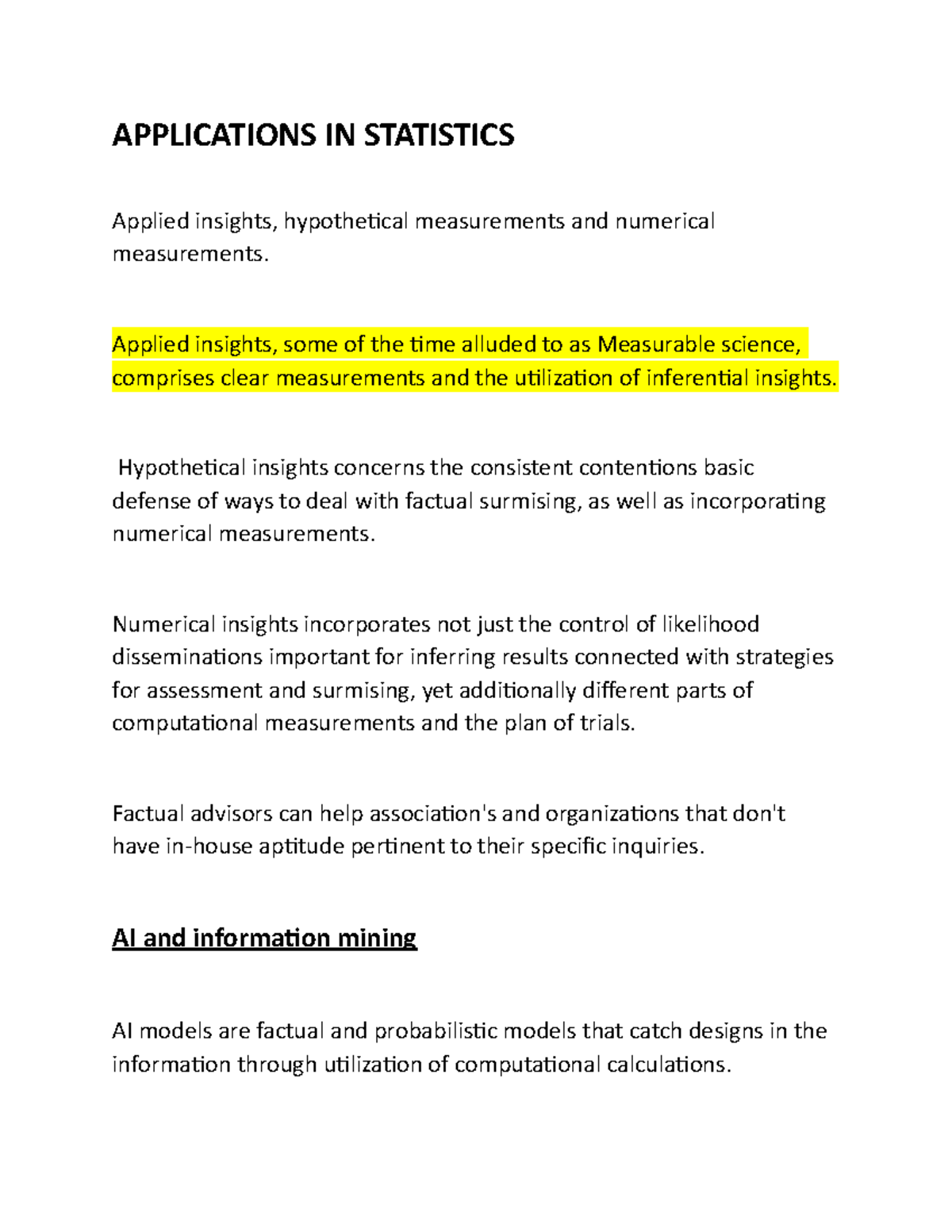 Applications Of Statistics - APPLICATIONS IN STATISTICS Applied ...