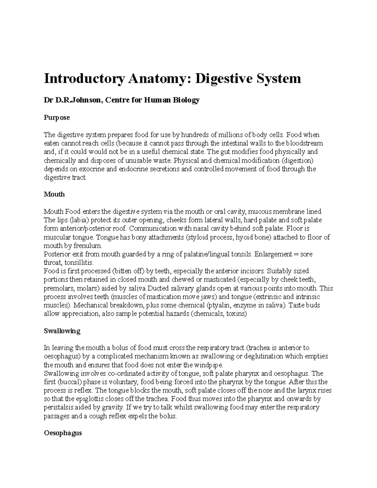 Digestive System - Lecture notes 8 - Introductory Anatomy: Digestive ...