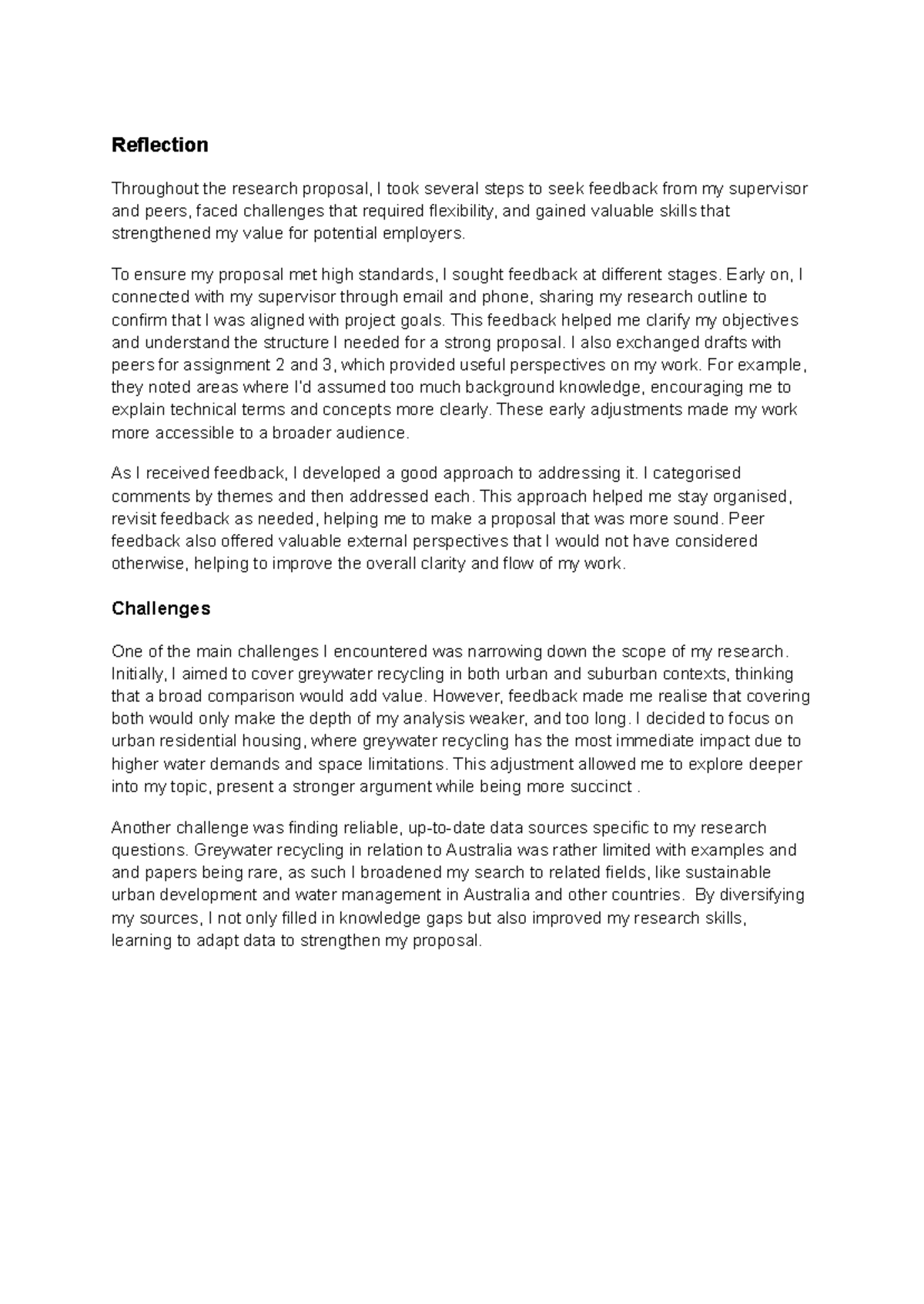 Reflection Assignment - Reflection Throughout the research proposal, I ...