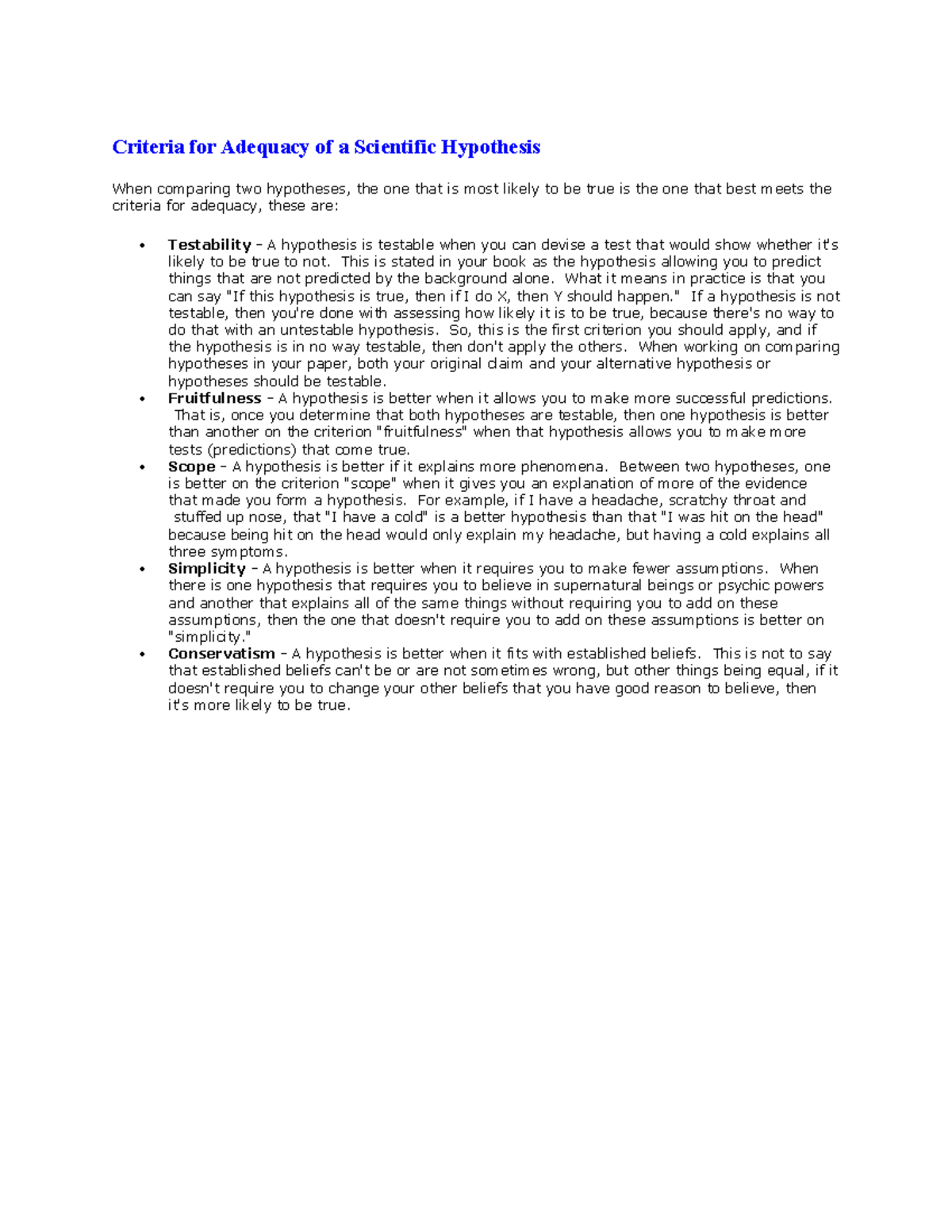 Criteria for Adequacy of a Scientific Hypothesis - This is stated in ...